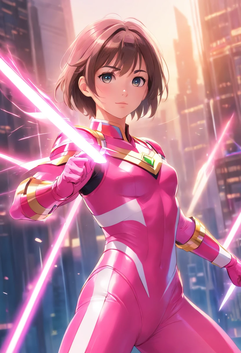 A woman in a pink suit with a sword in her hand - SeaArt AI