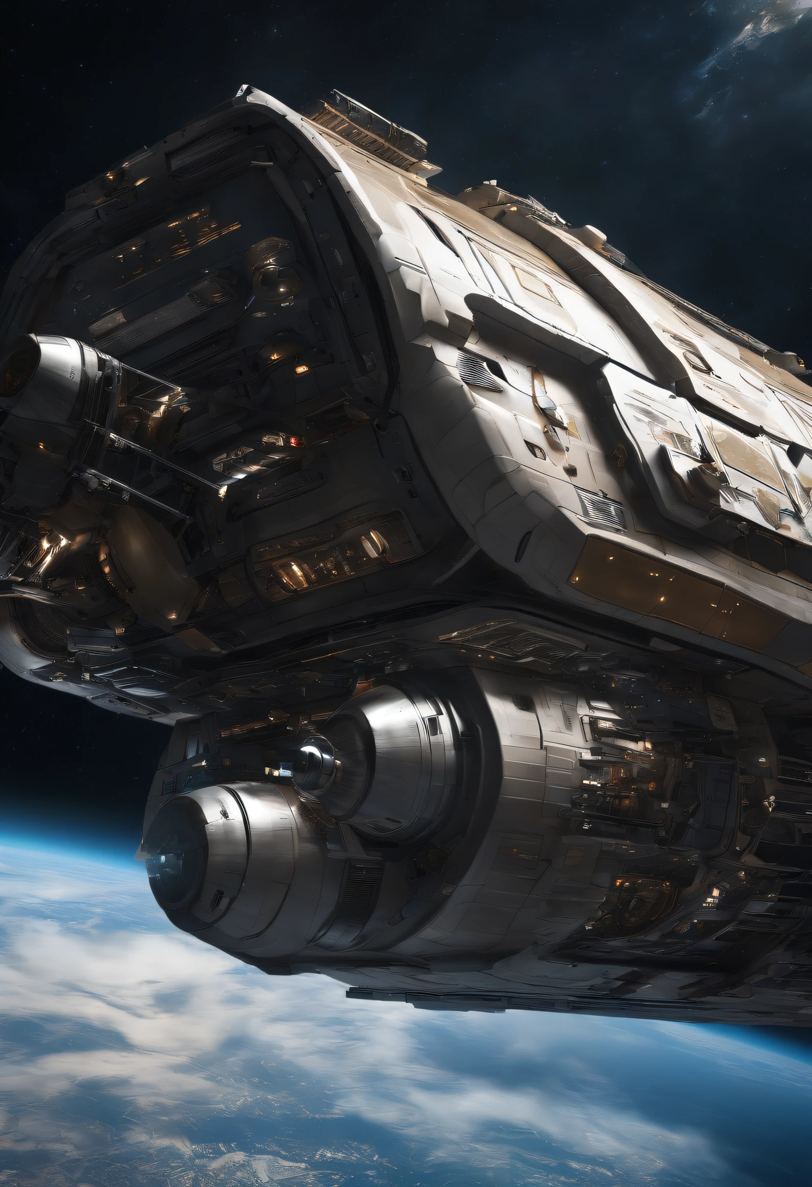 Spaceship flying over the earth in space with a blue sky - SeaArt AI