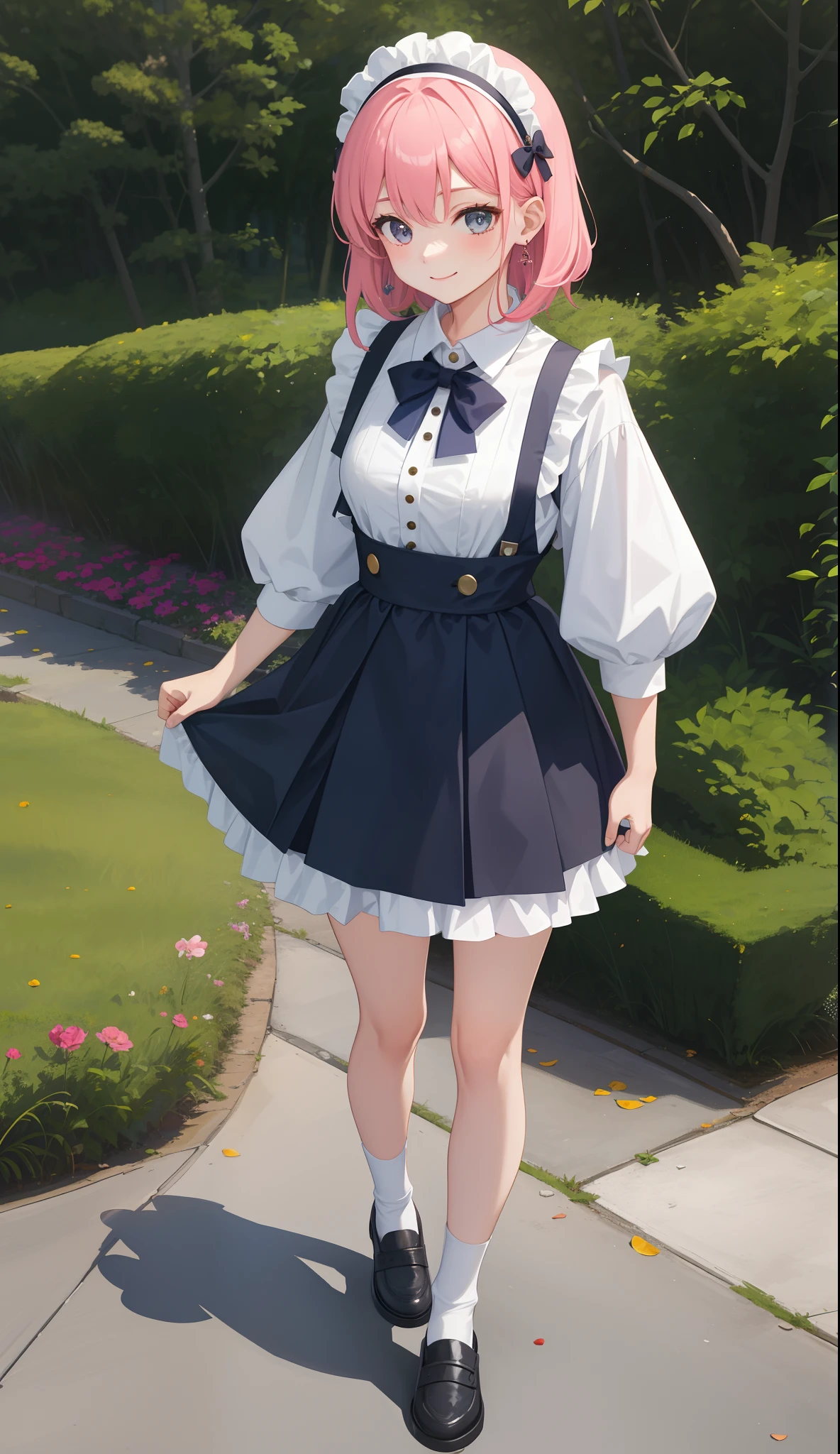 Anime girl in a short skirt and a white shirt walking down a sidewalk ...