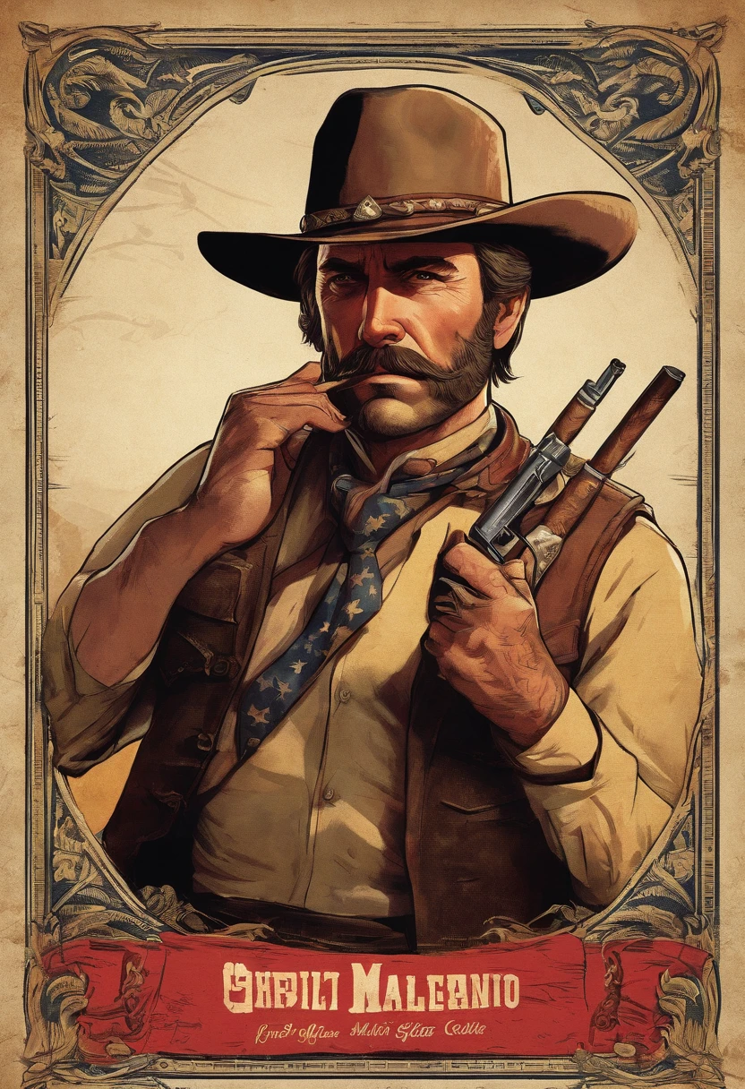 A poster of a man with a gun and a hat - SeaArt AI