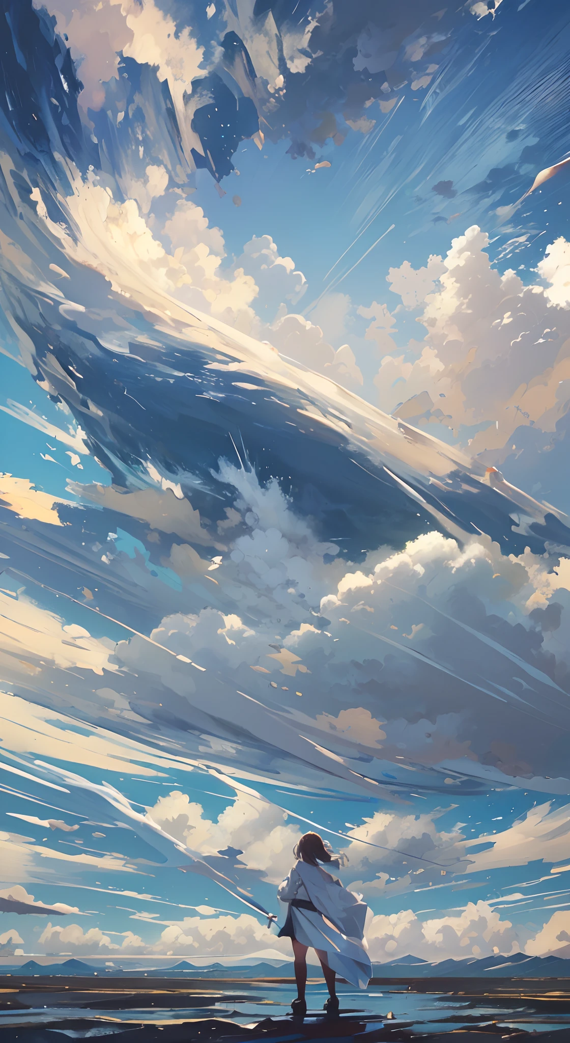 Anime girl standing on a rock looking at the sky - SeaArt AI