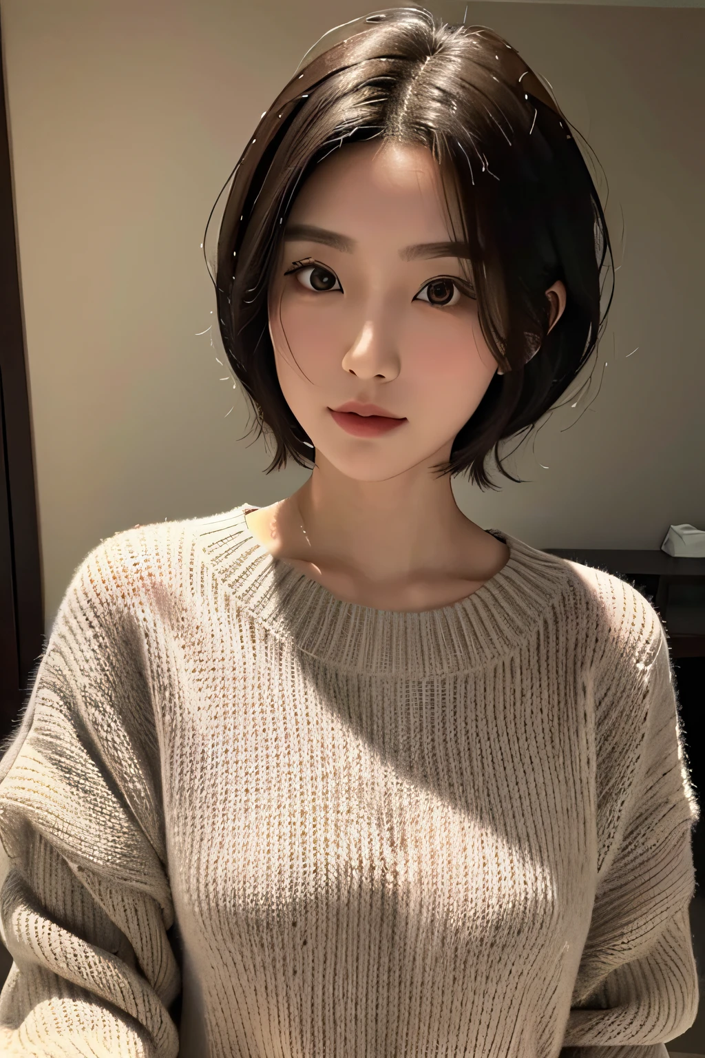 A Woman With A Short Hair Wearing A Sweater And Jeans Seaart Ai