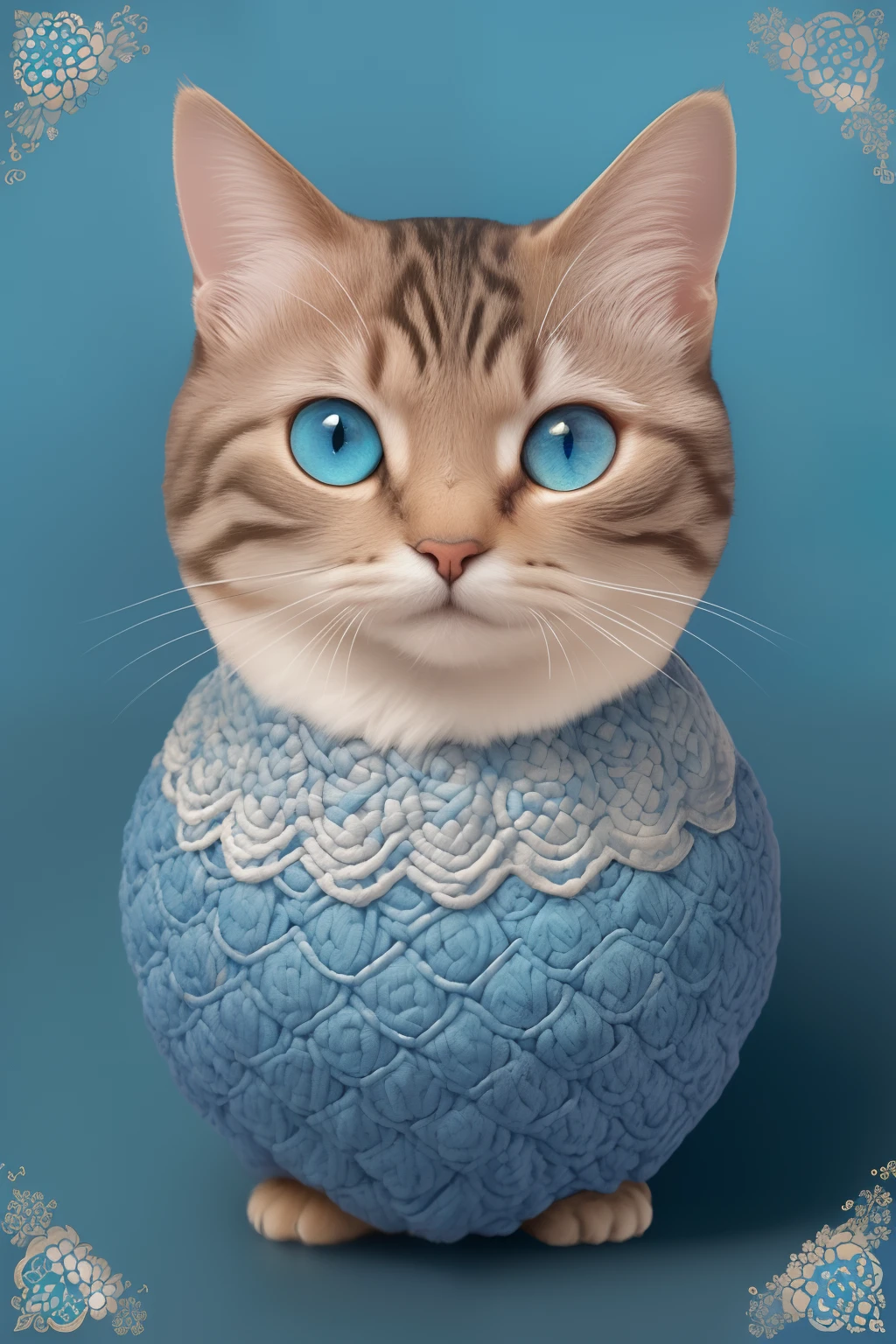 There is a cat that is sitting on a blue ball - SeaArt AI