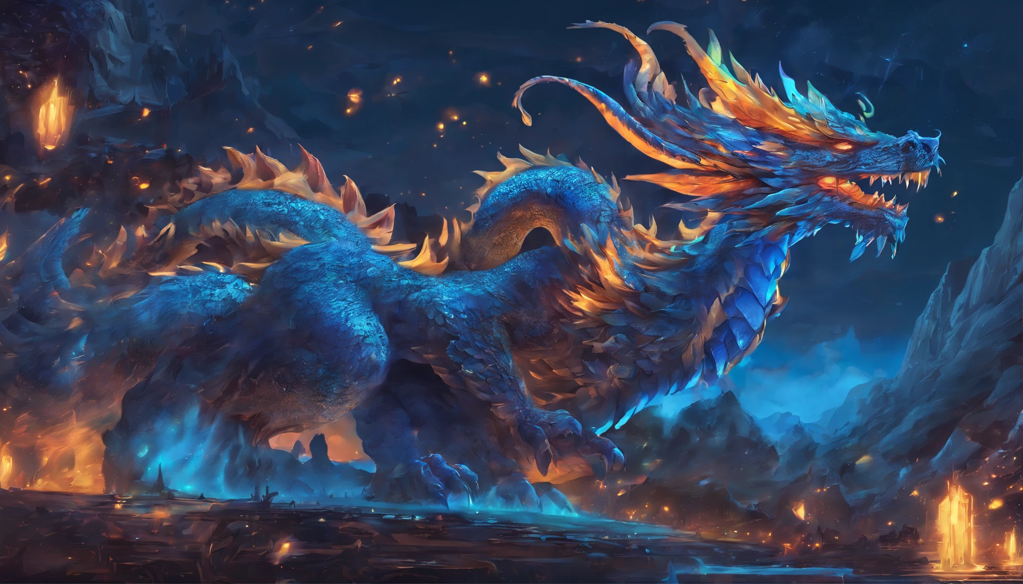 A blue dragon with fire coming out of its mouth - SeaArt AI
