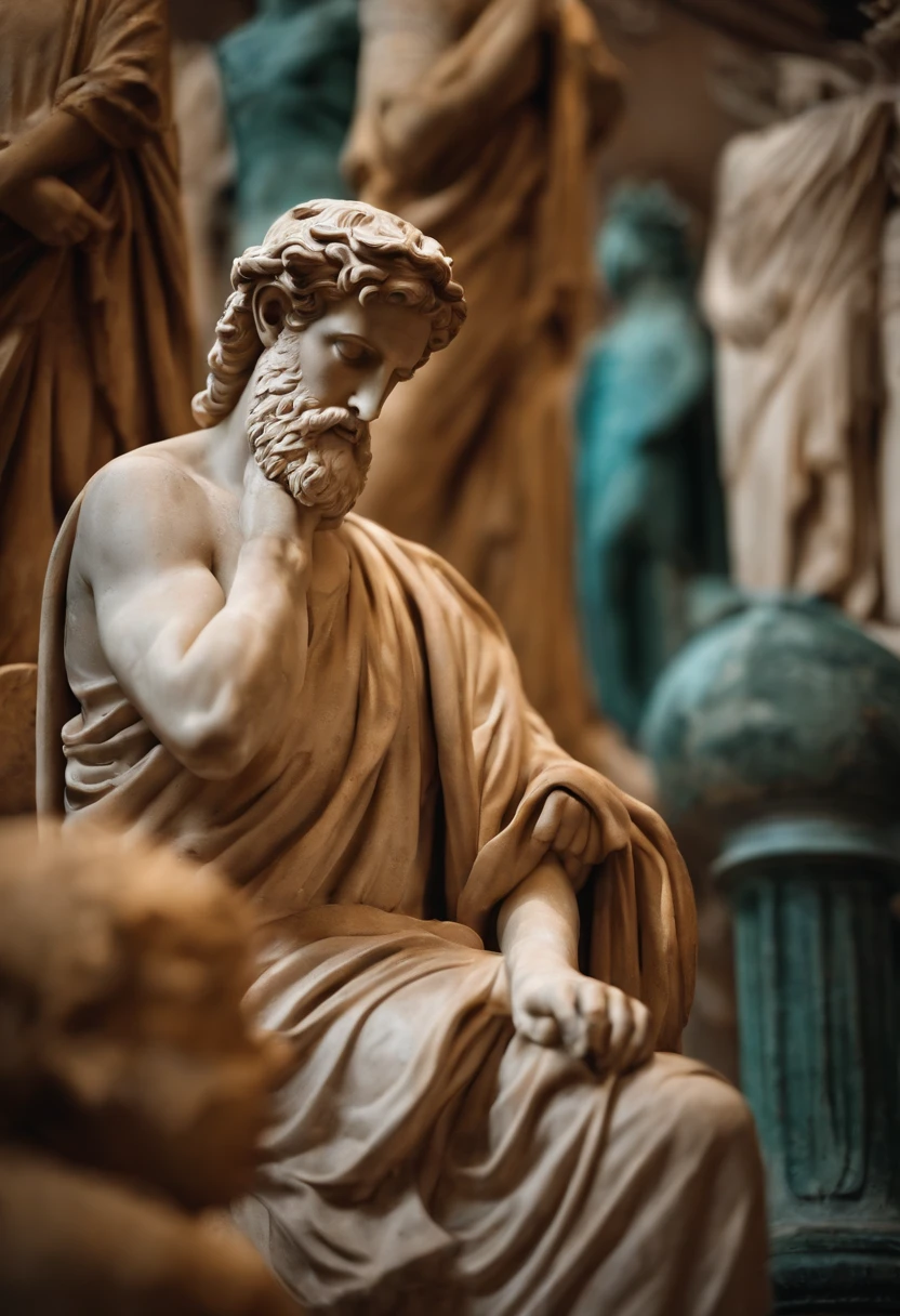 A close up of a statue of a man sitting on a bench - SeaArt AI