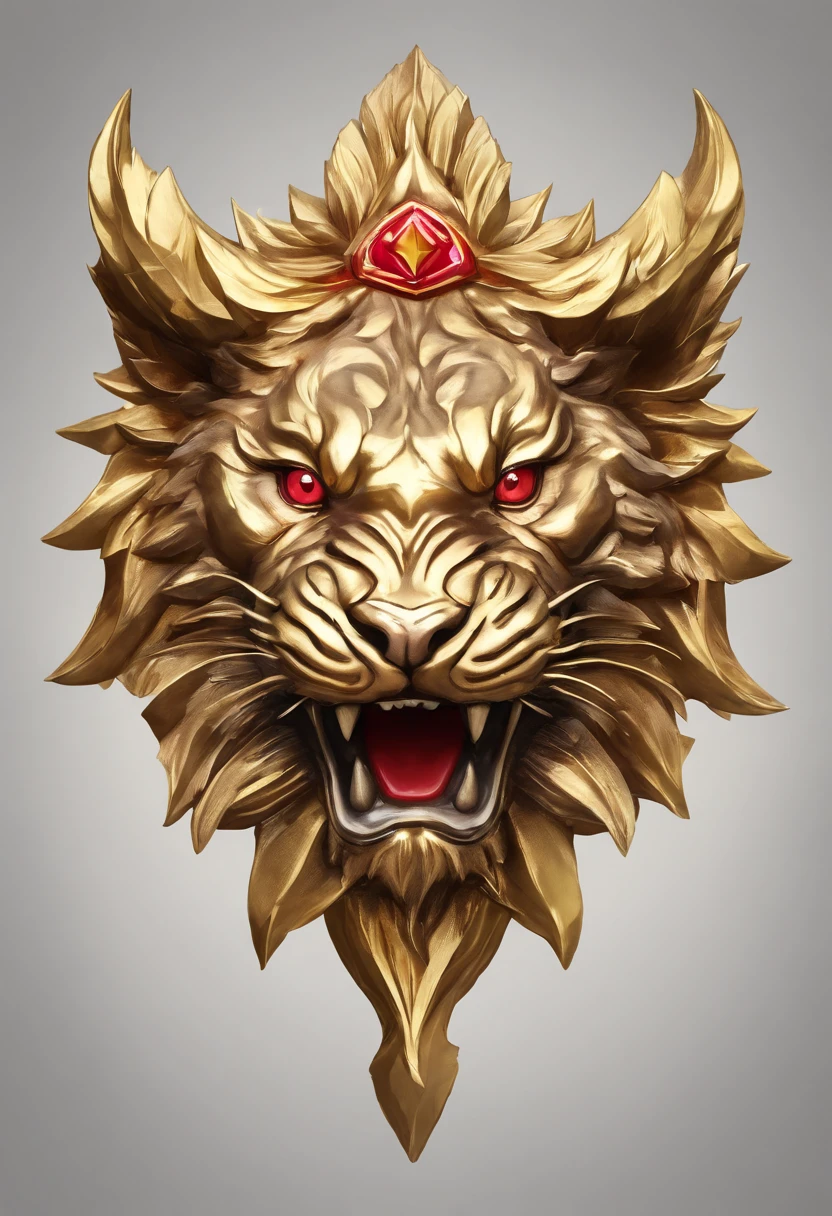A golden lion head with red eyes and a crown on it - SeaArt AI