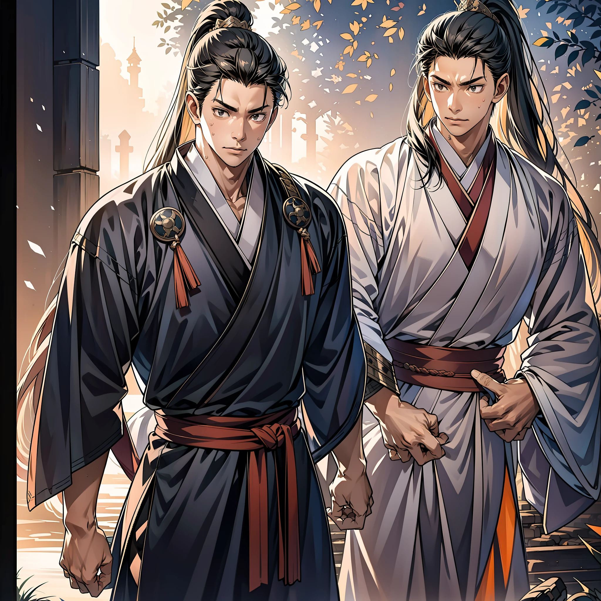Two asian men in kimono robes standing next to each other - SeaArt AI