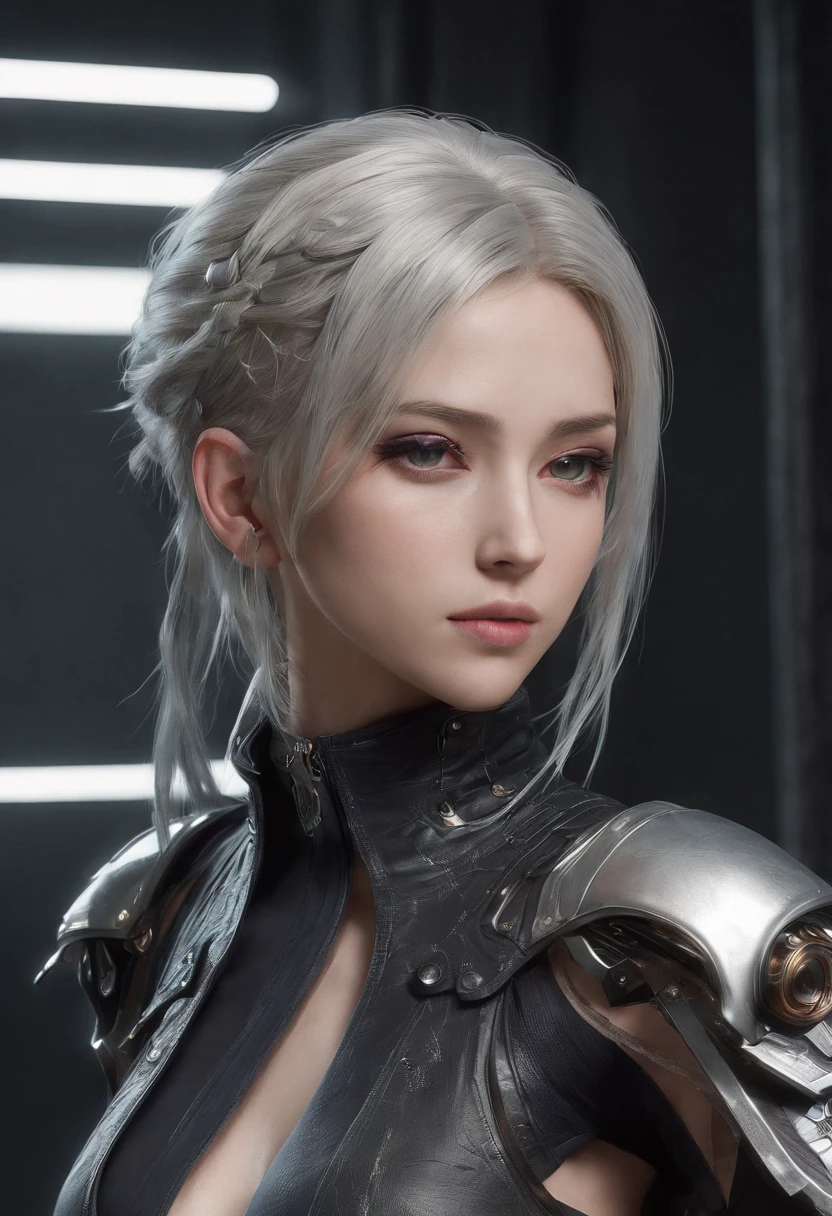 A woman in a futuristic outfit with a helmet and a sword - SeaArt AI