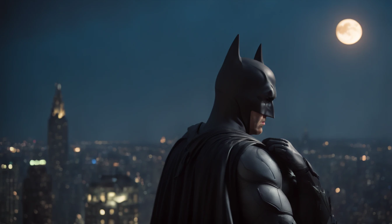 Batman standing on a ledge overlooking a city at night - SeaArt AI