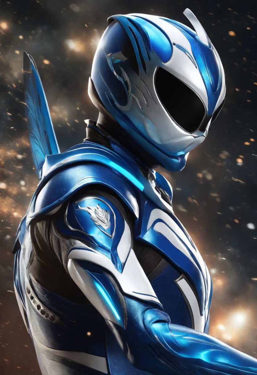 A close up of a person in a blue and white costume - SeaArt AI