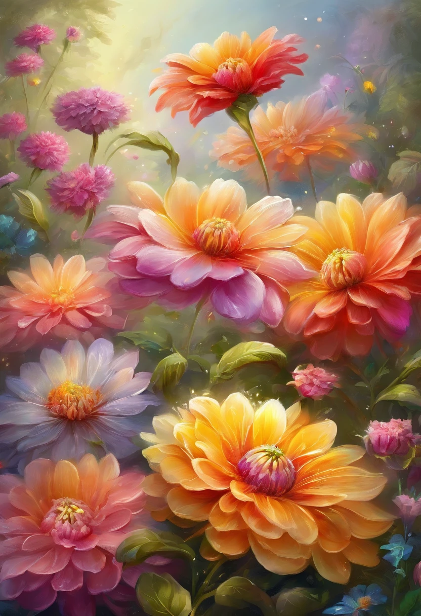A painting of flowers with a butterfly flying above them - SeaArt AI