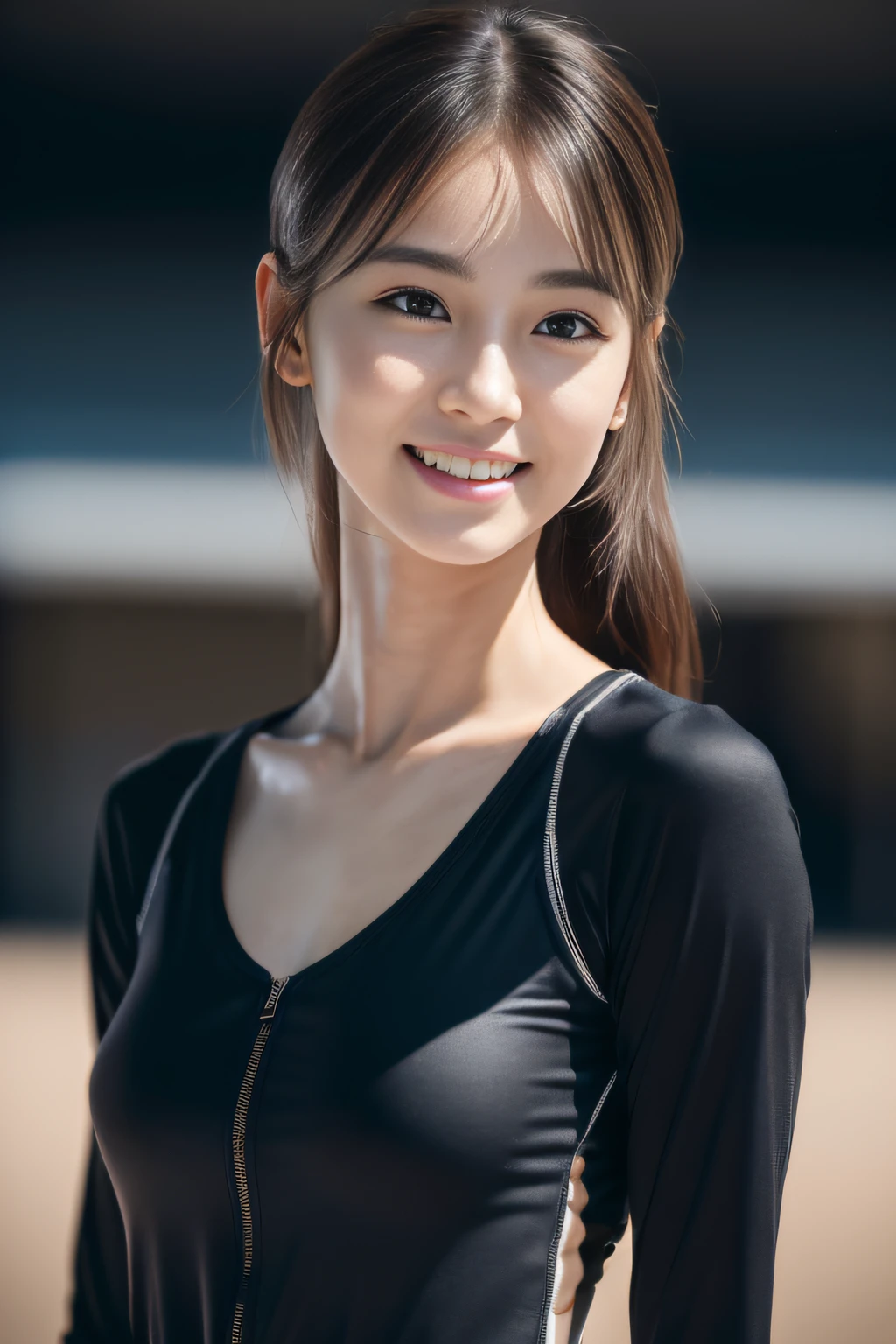A close up of a woman in a black top smiling - SeaArt AI