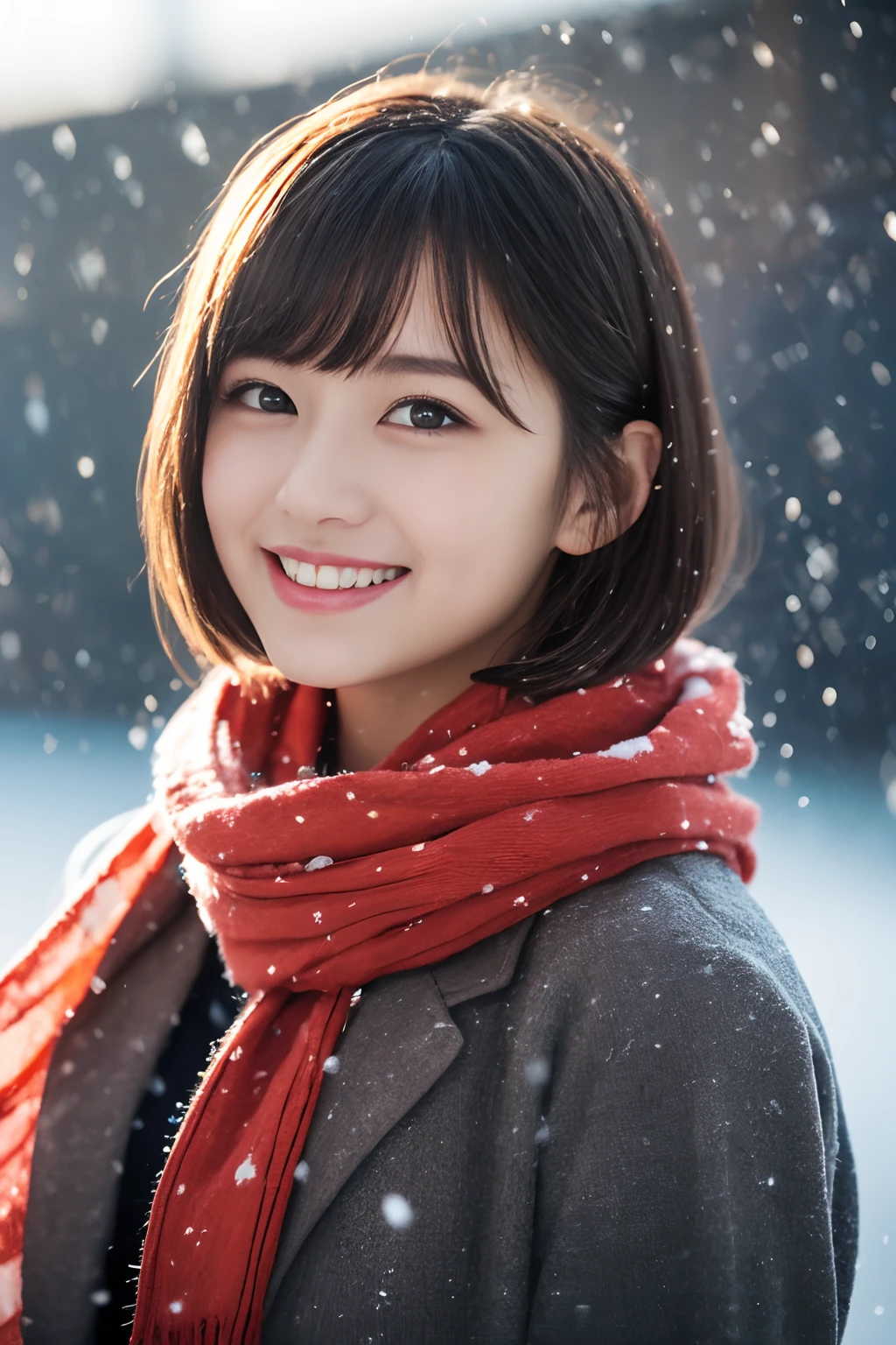 A close up of a woman wearing a scarf and a jacket - SeaArt AI