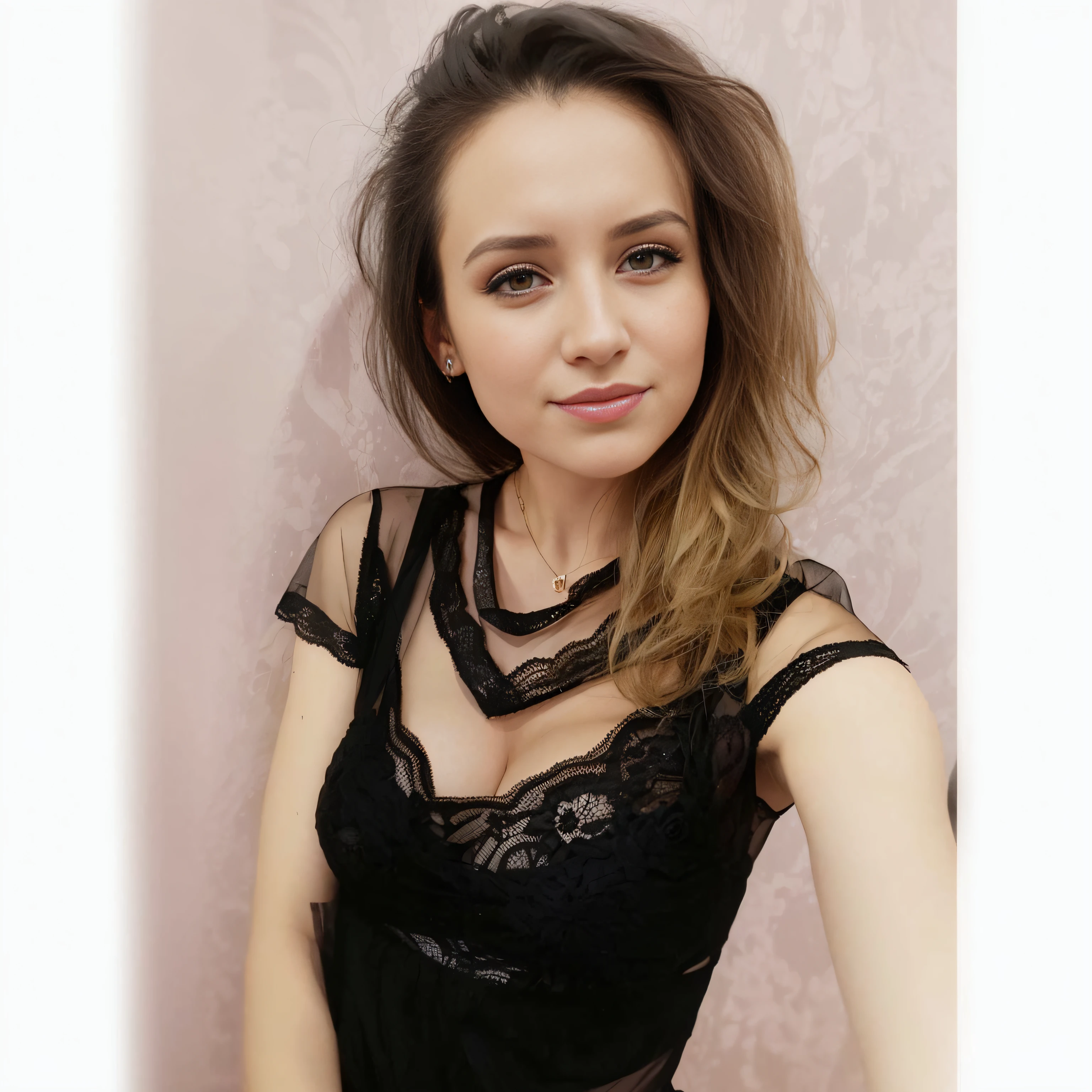 A close up of a woman in a black dress posing for a picture - SeaArt AI