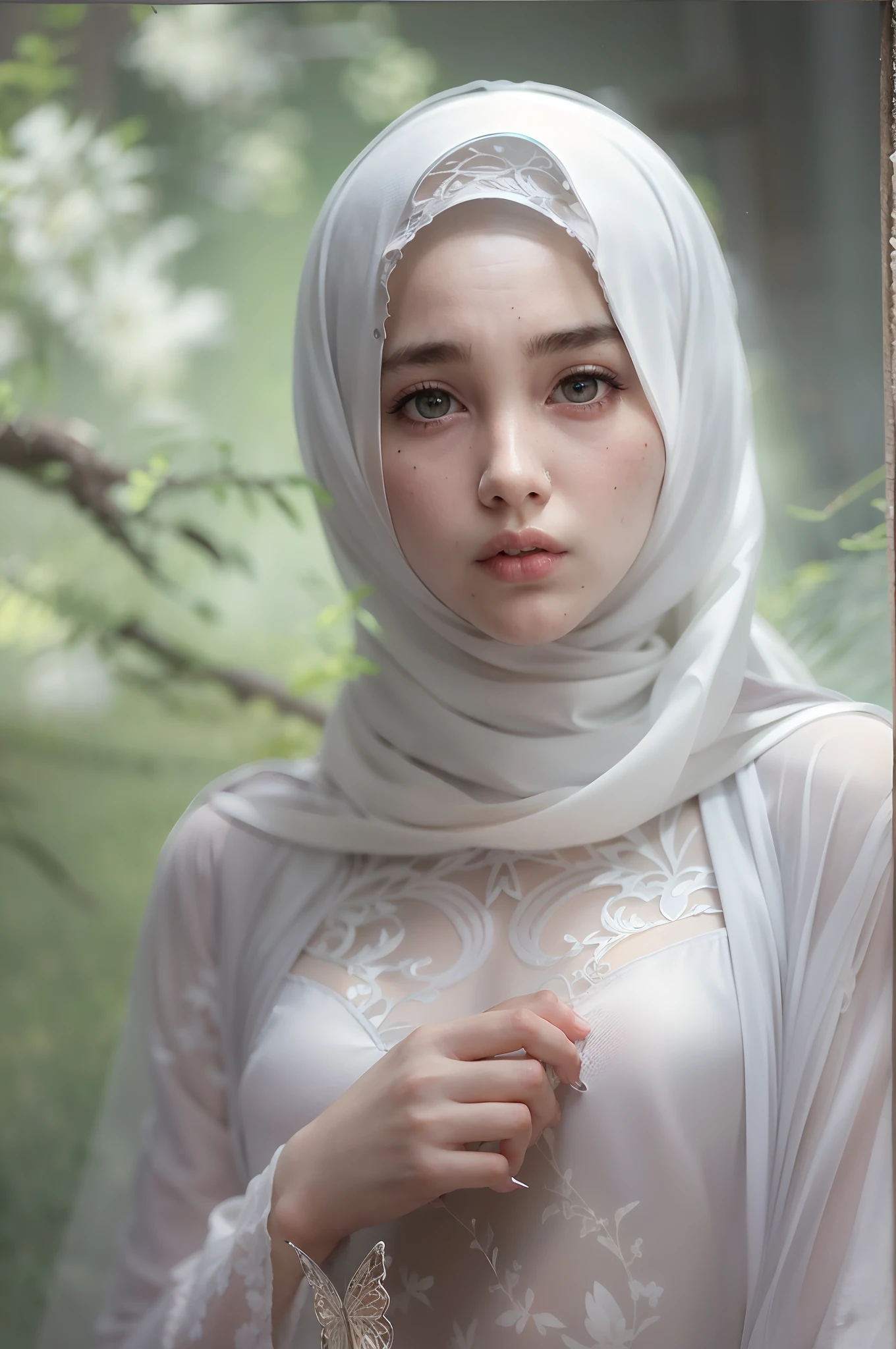Arafed woman in a white hijab poses for a picture - SeaArt AI