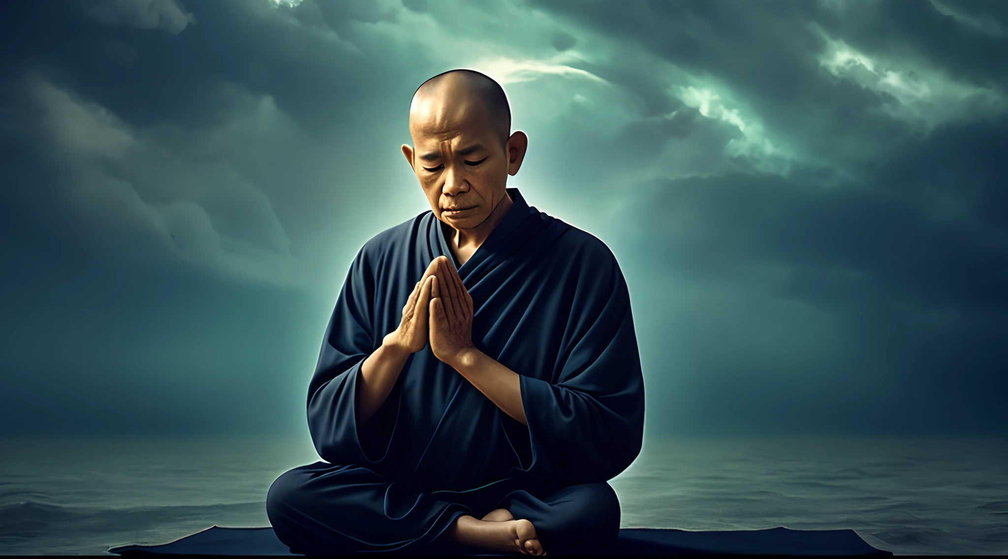 Arafed image of a man sitting in a meditation position - SeaArt AI