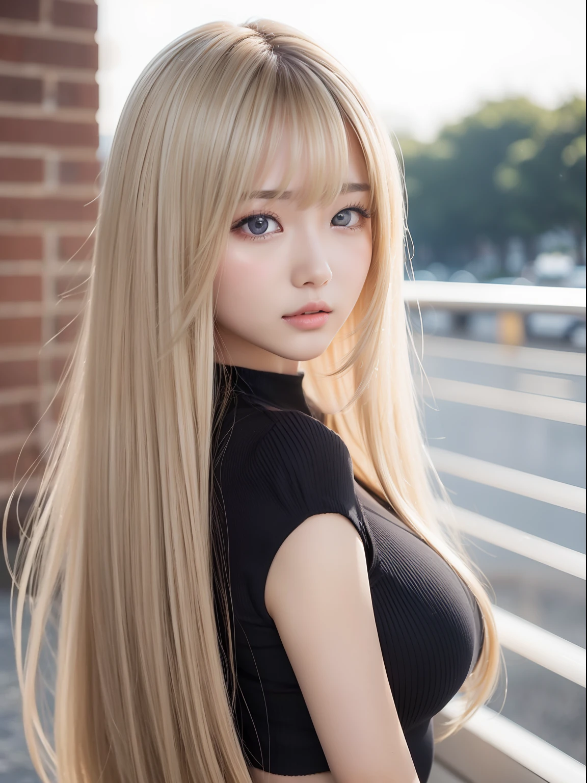 A close up of a woman with long blonde hair posing for a picture - SeaArt AI