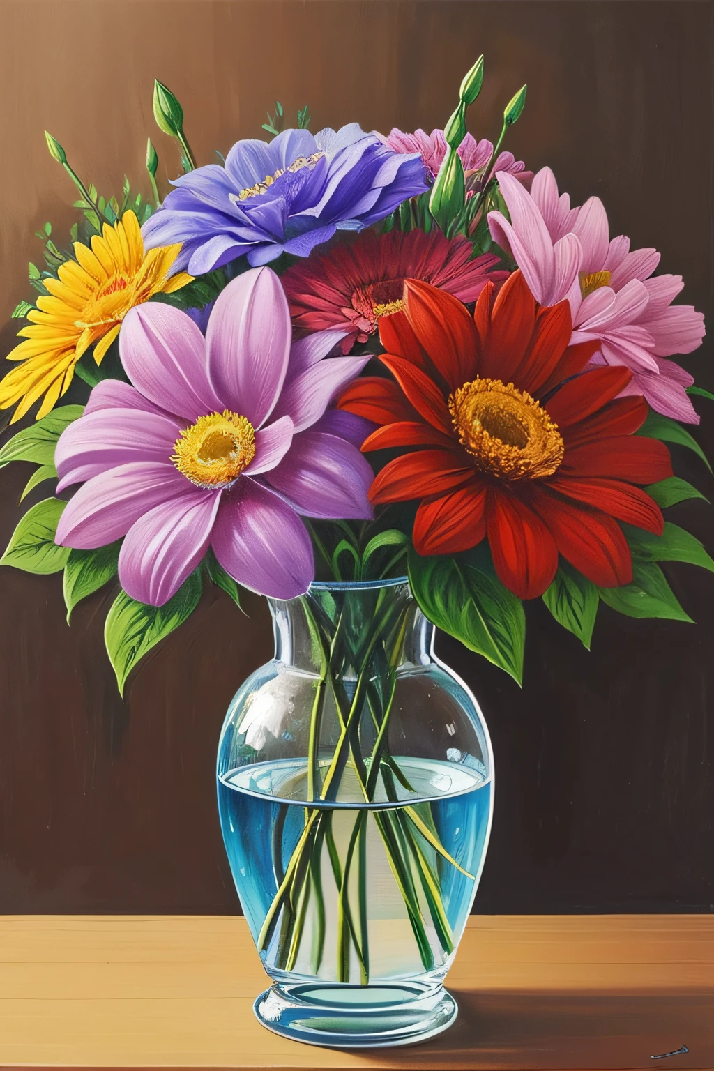 Painting of a vase of flowers with water in it - SeaArt AI
