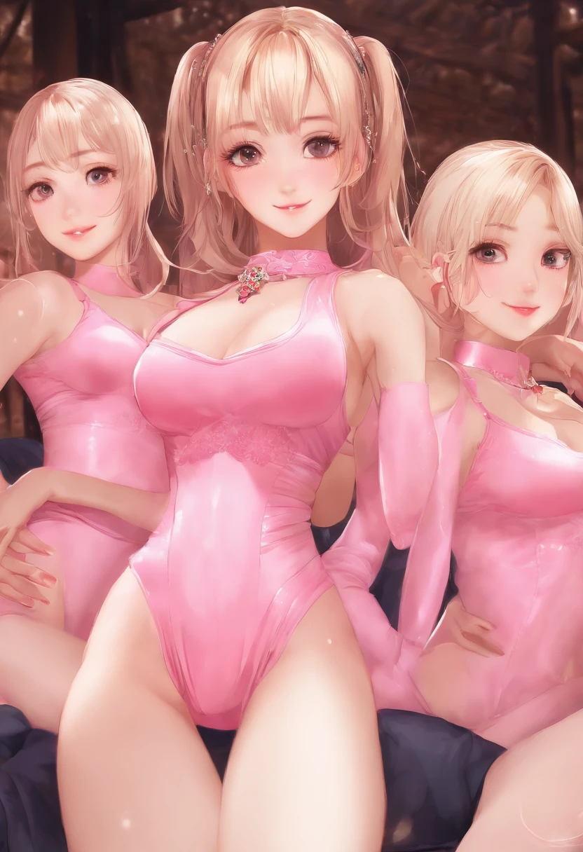Three women in pink latex posing for a picture - SeaArt AI