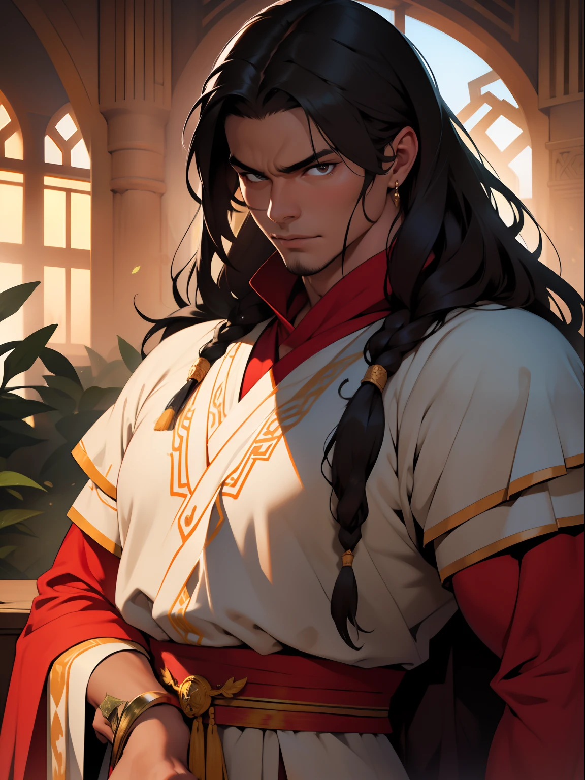 A close up of a person with long hair and a red cape - SeaArt AI