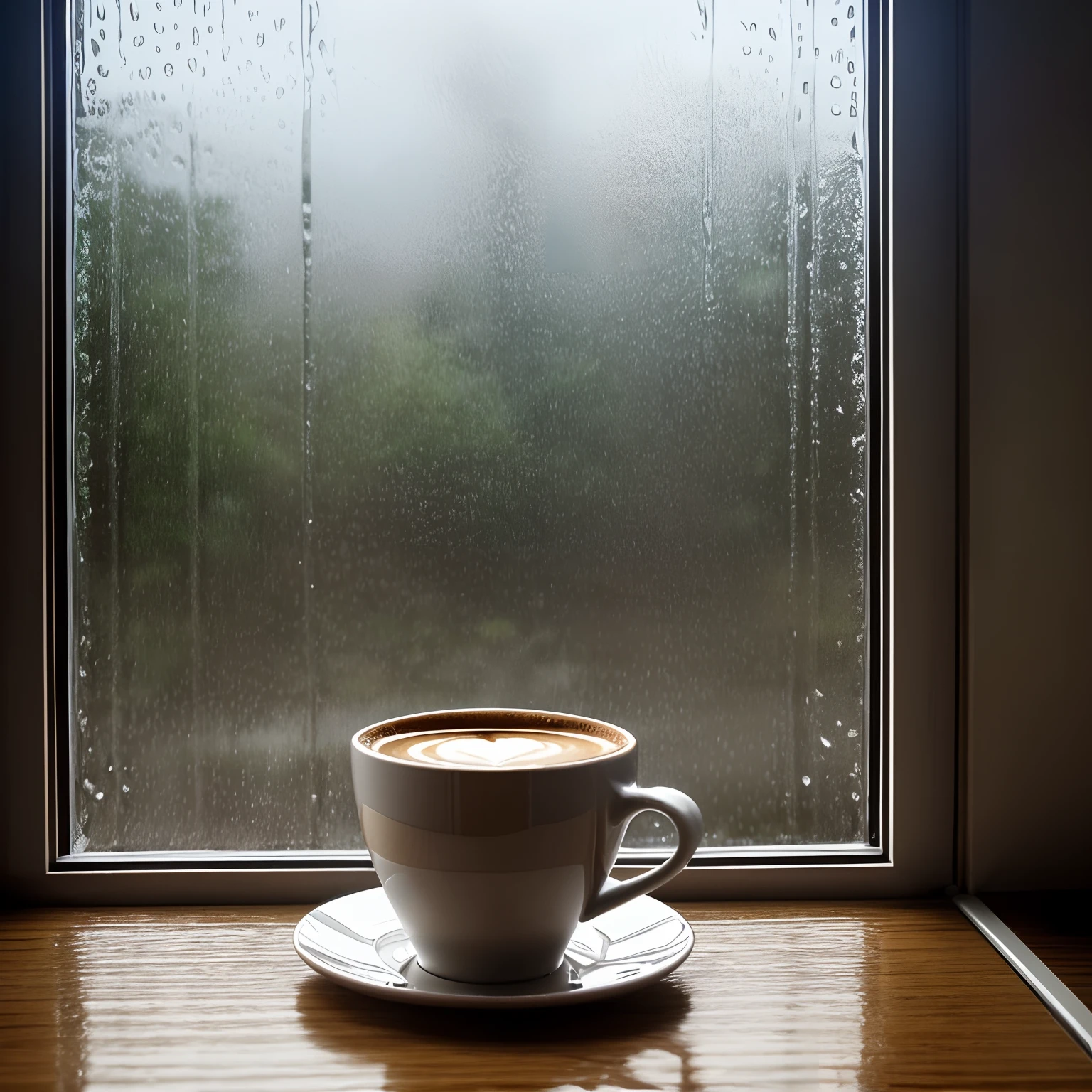 A close up of a cup of coffee on a saucer on a table - SeaArt AI
