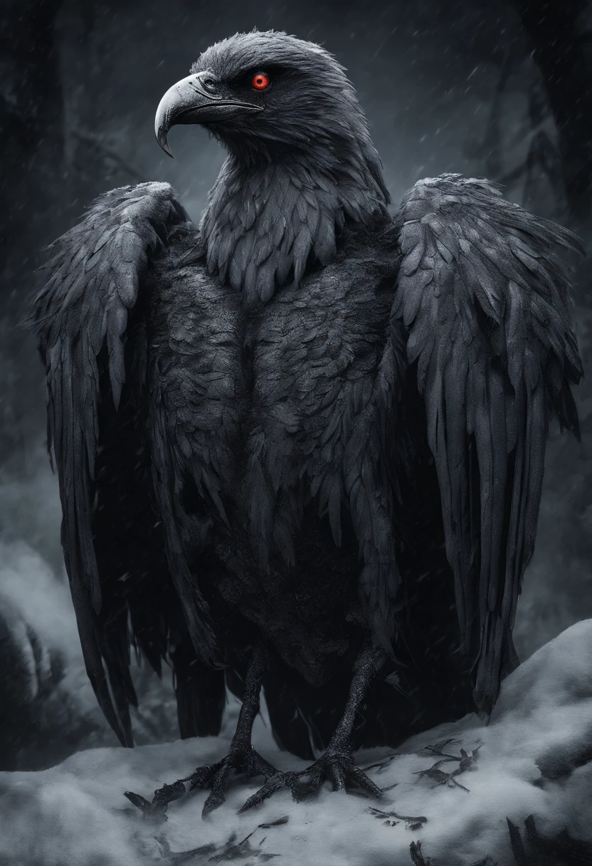 A black bird with red eyes sitting on a rock - SeaArt AI