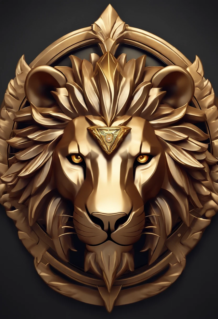 A close up of a golden lion head on a black background - SeaArt AI