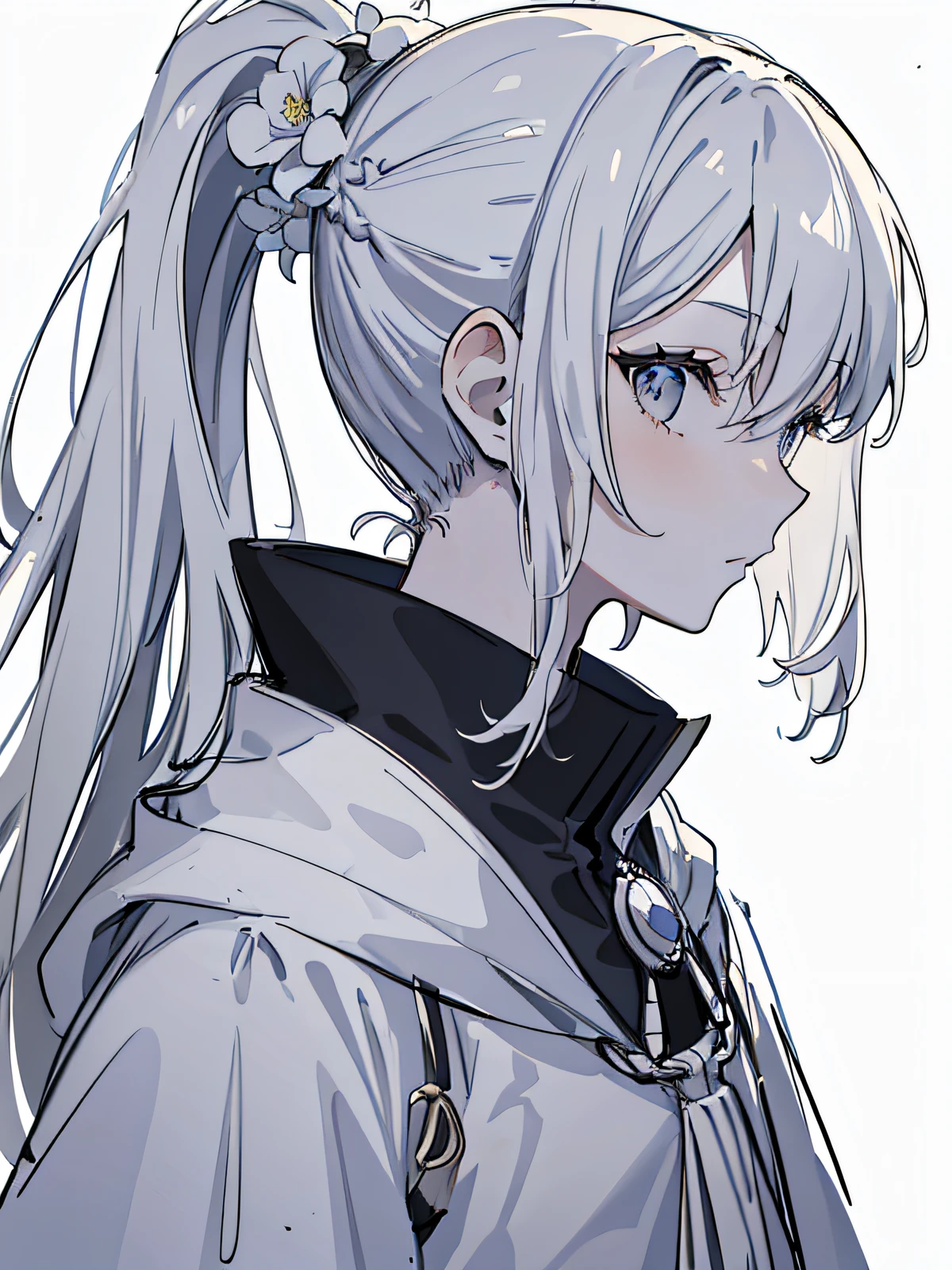 Anime girl with long white hair and a ponytail in a ponytail - SeaArt AI