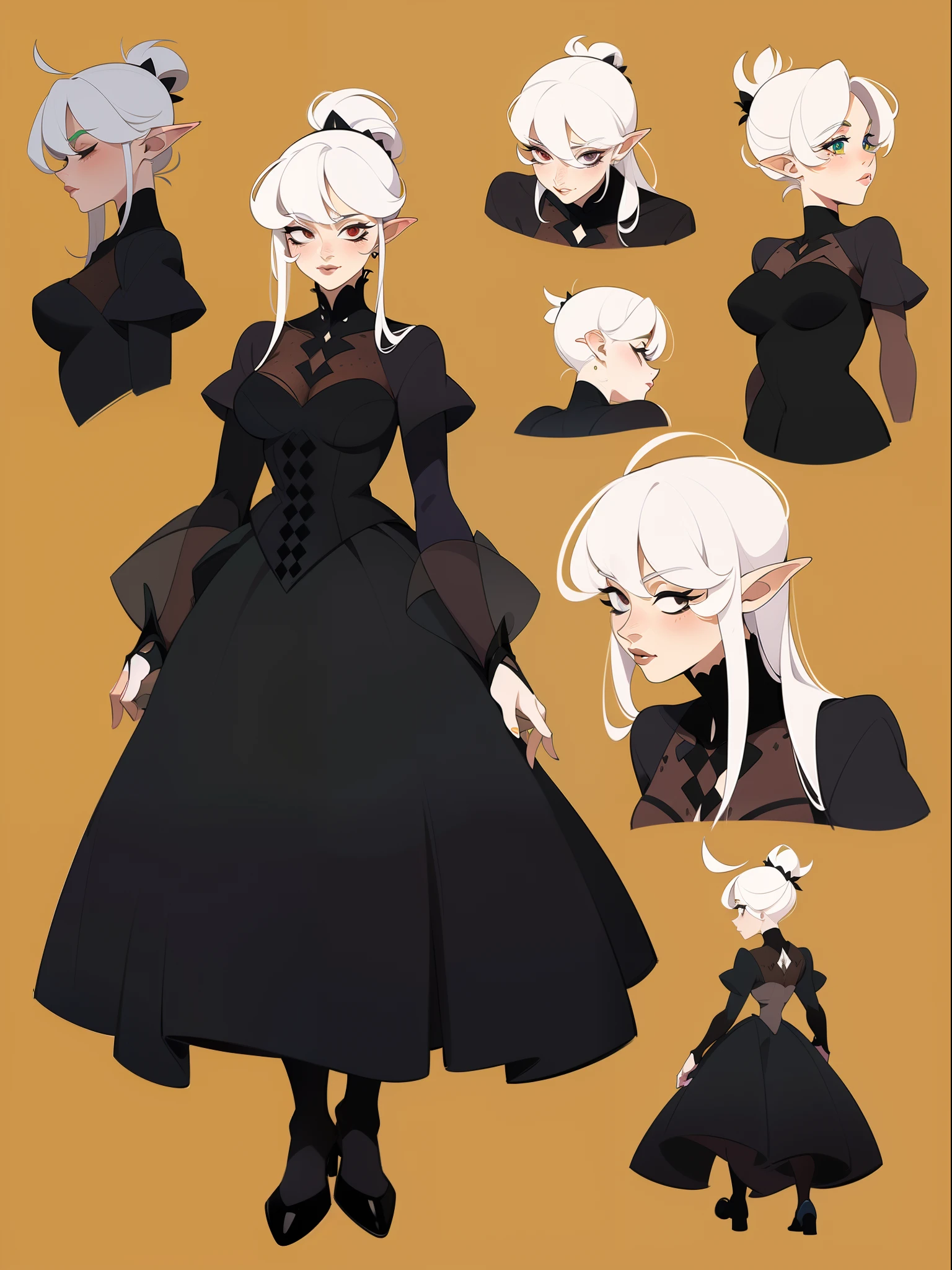 A drawing of a woman in a black dress with white hair - SeaArt AI