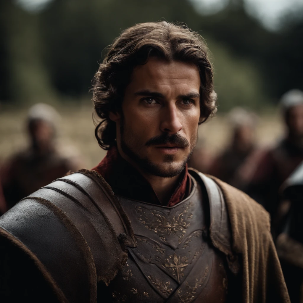 A man in armor standing in front of a group of people - SeaArt AI