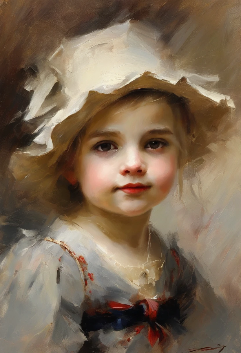 A painting of a little girl wearing a white hat - SeaArt AI