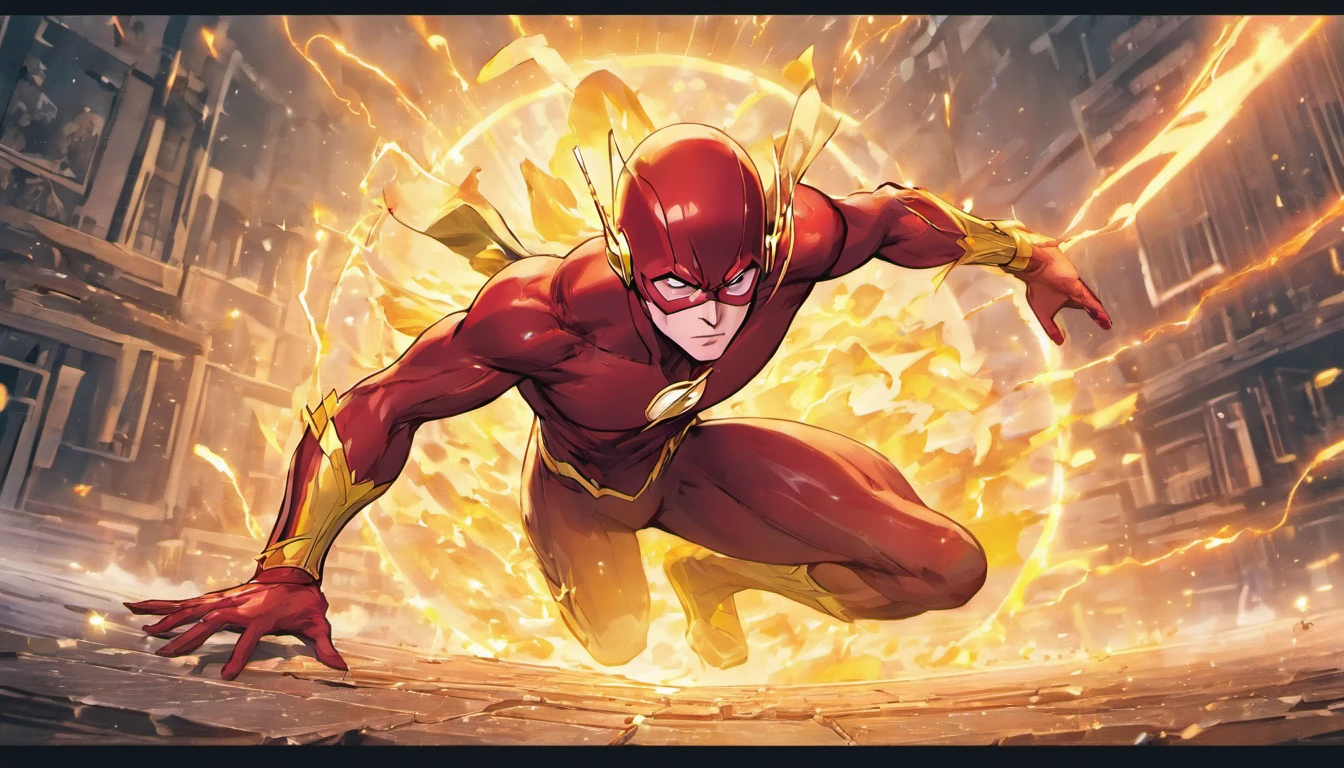 A close up of a flash running through a city - SeaArt AI