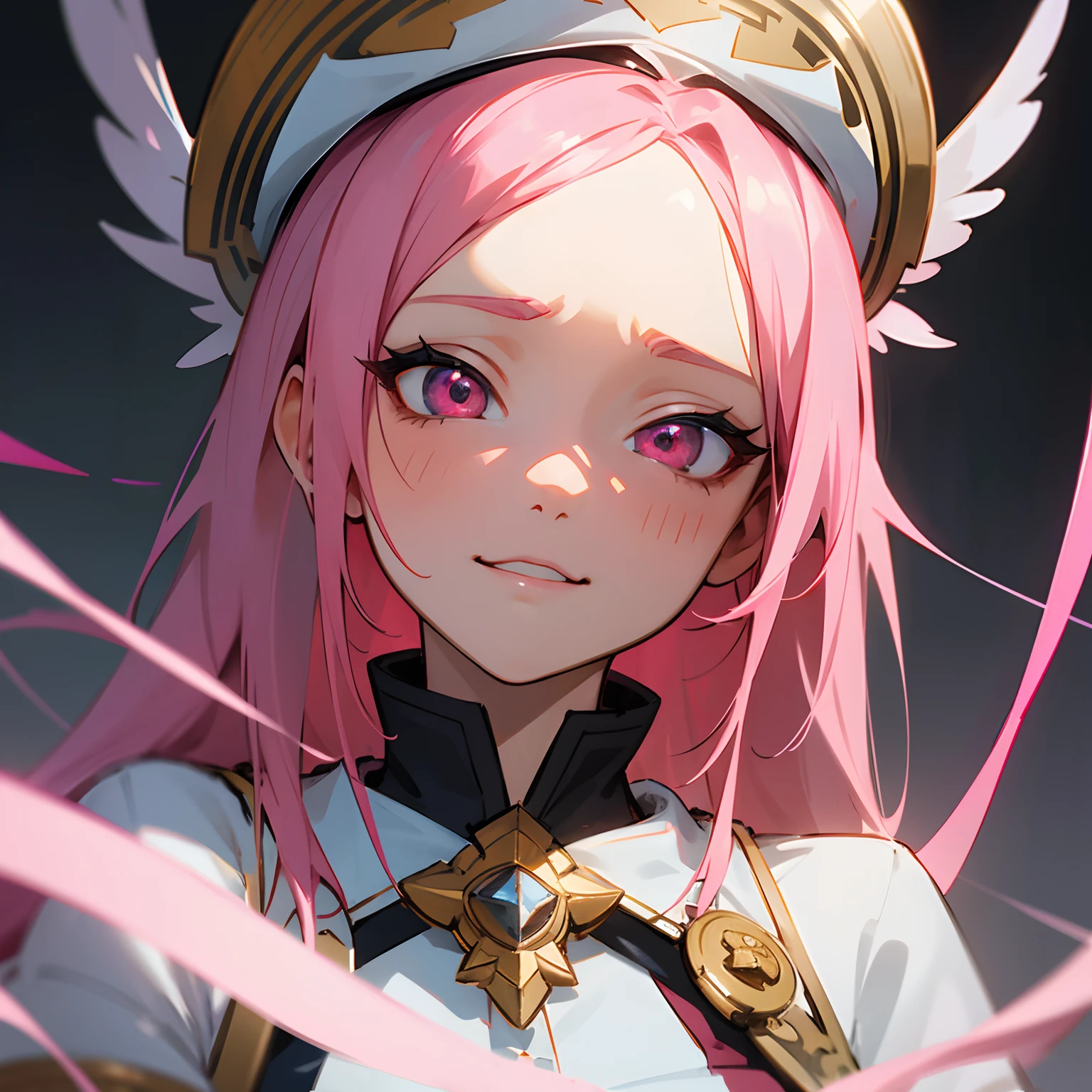 Anime girl with pink hair and a gold helmet - SeaArt AI