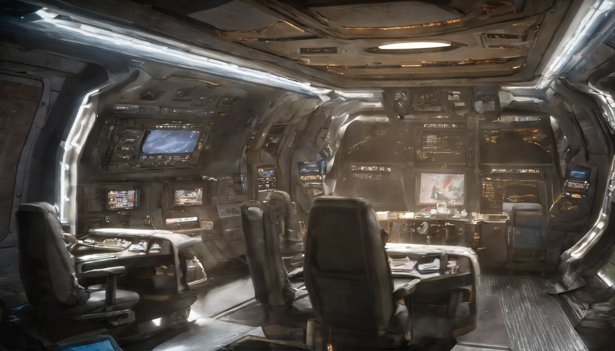 Arafed view of a spaceship with a desk and chairs - SeaArt AI