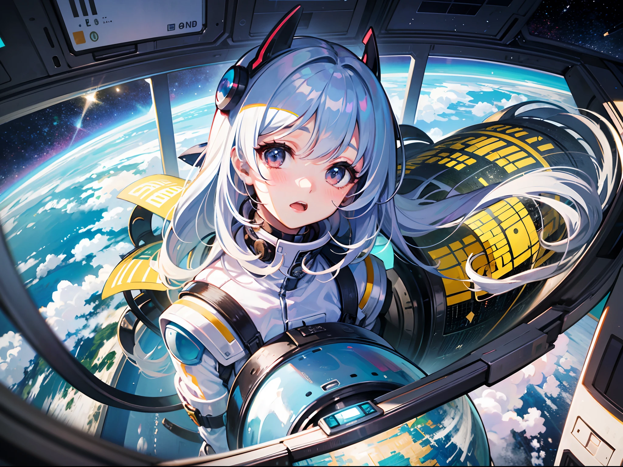 Anime girl in space looking out of a window - SeaArt AI