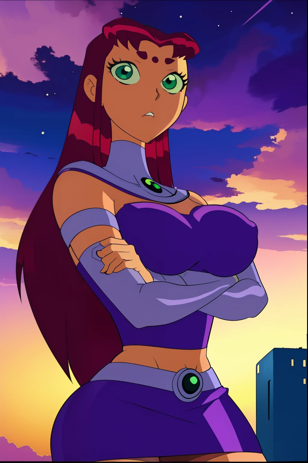 A cartoon picture of a woman with long hair and green eyes - SeaArt AI