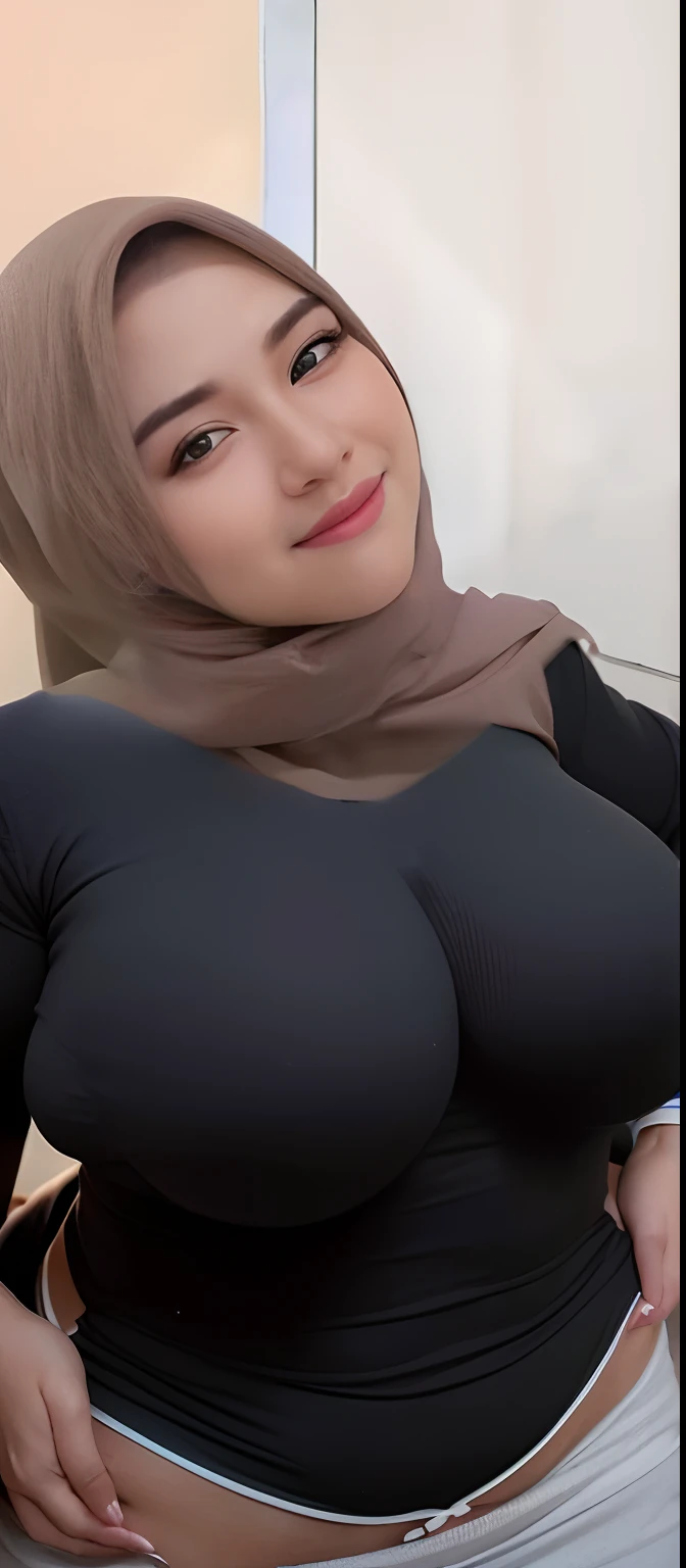 A close up of a woman wearing a black top and a hijab - SeaArt AI