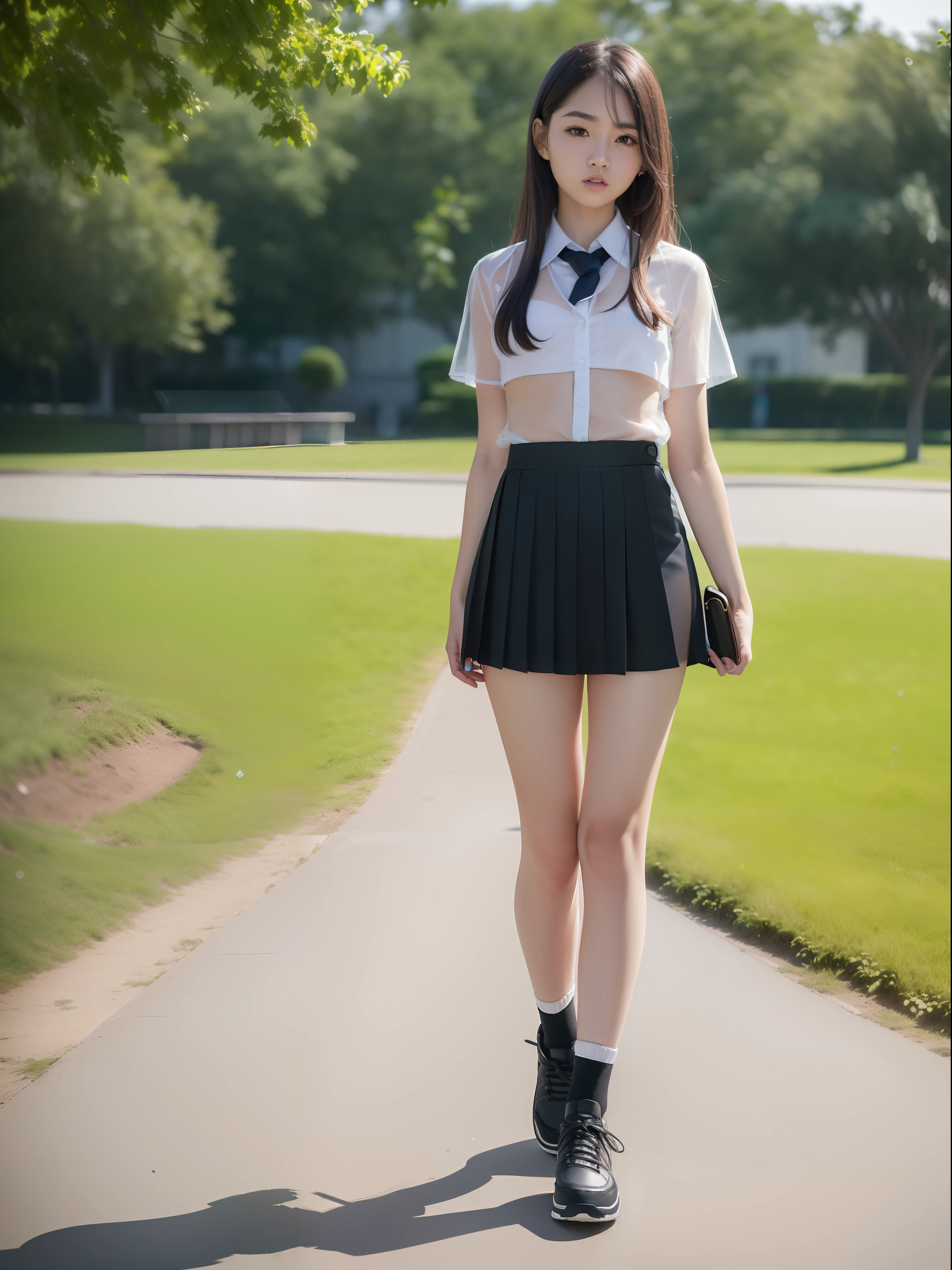 Arafed asian woman in a short skirt and a white shirt - SeaArt AI