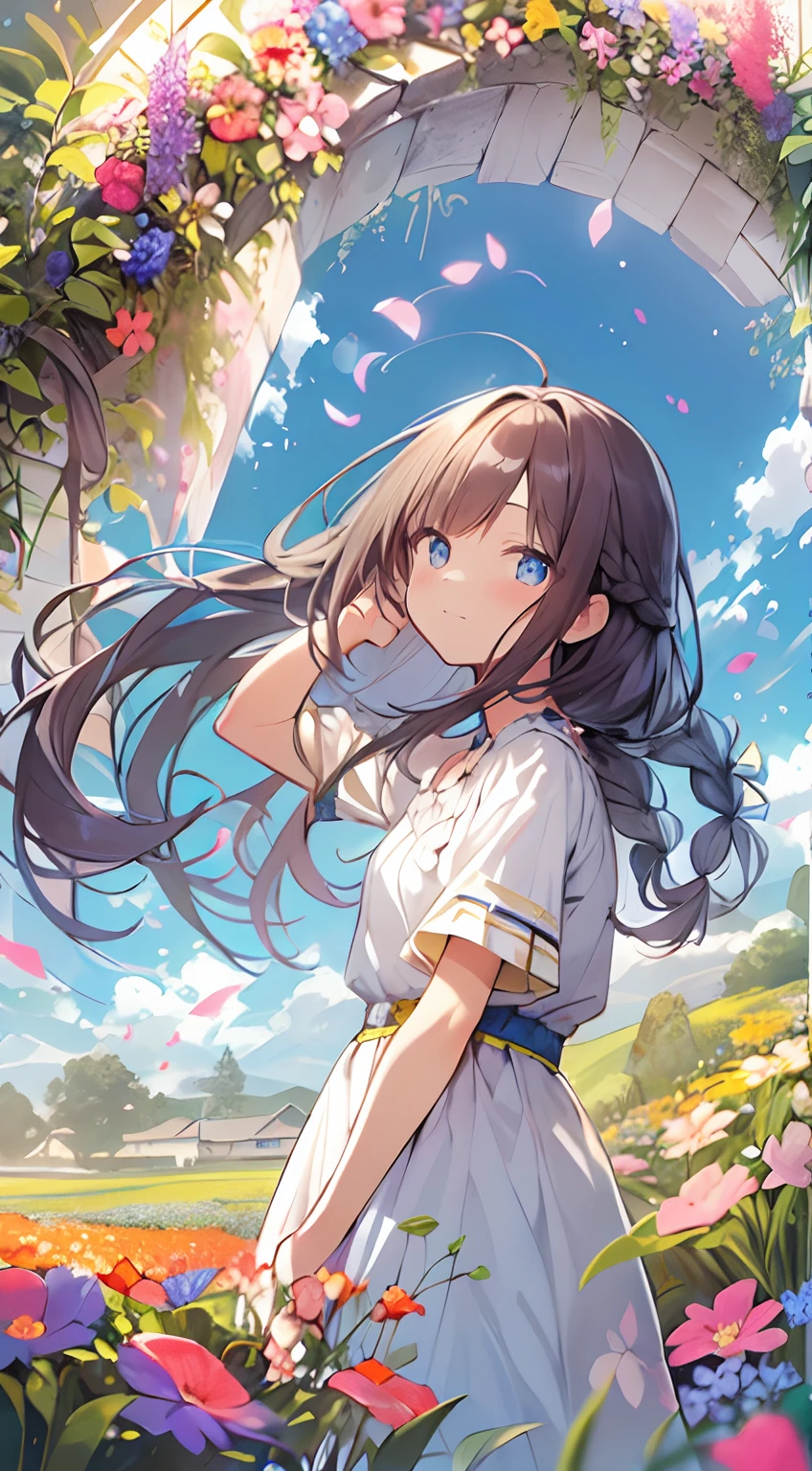 A girl in a white dress standing in a field of flowers - SeaArt AI