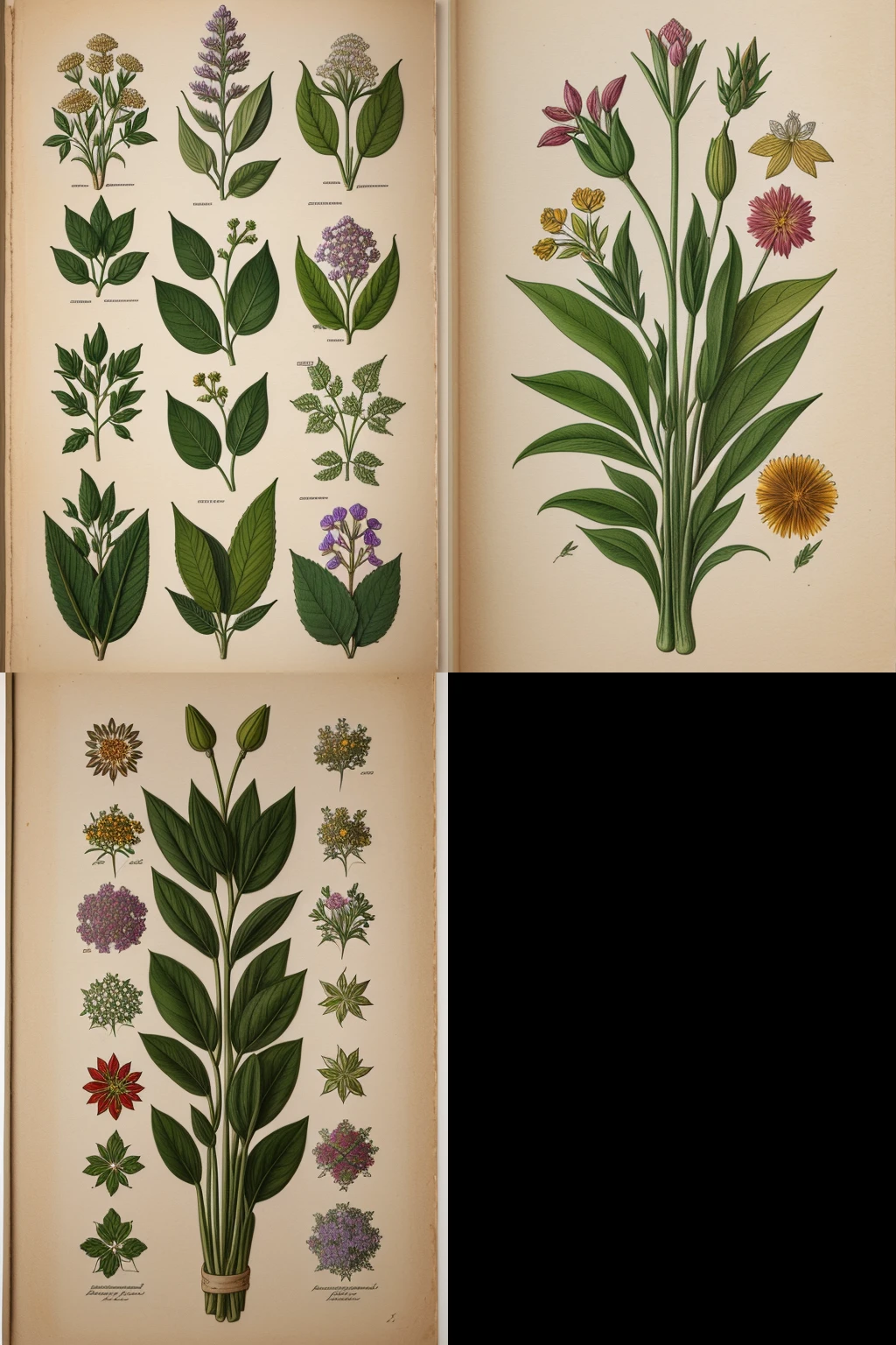 Botanical drawings of herbs, old fashion, single flowers, individual ...