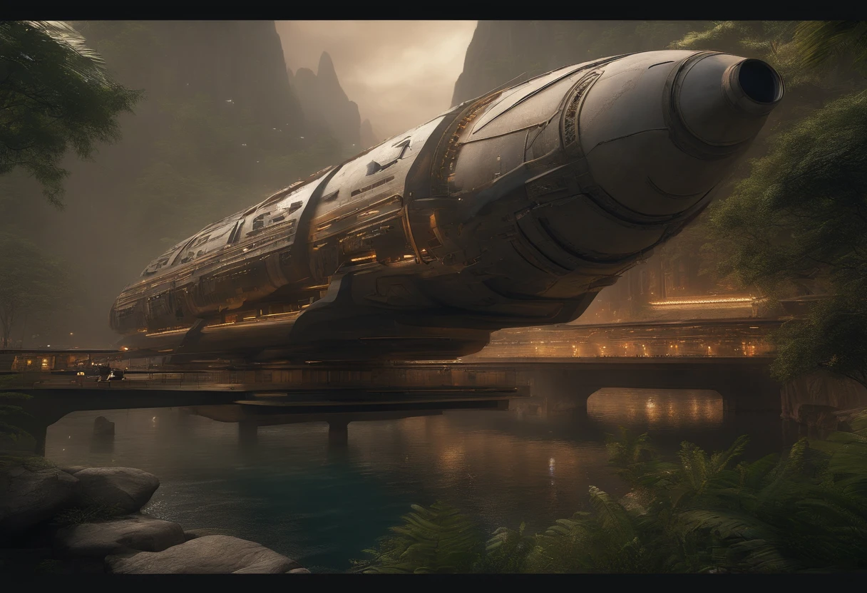 A close up of a large jet flying over a river - SeaArt AI