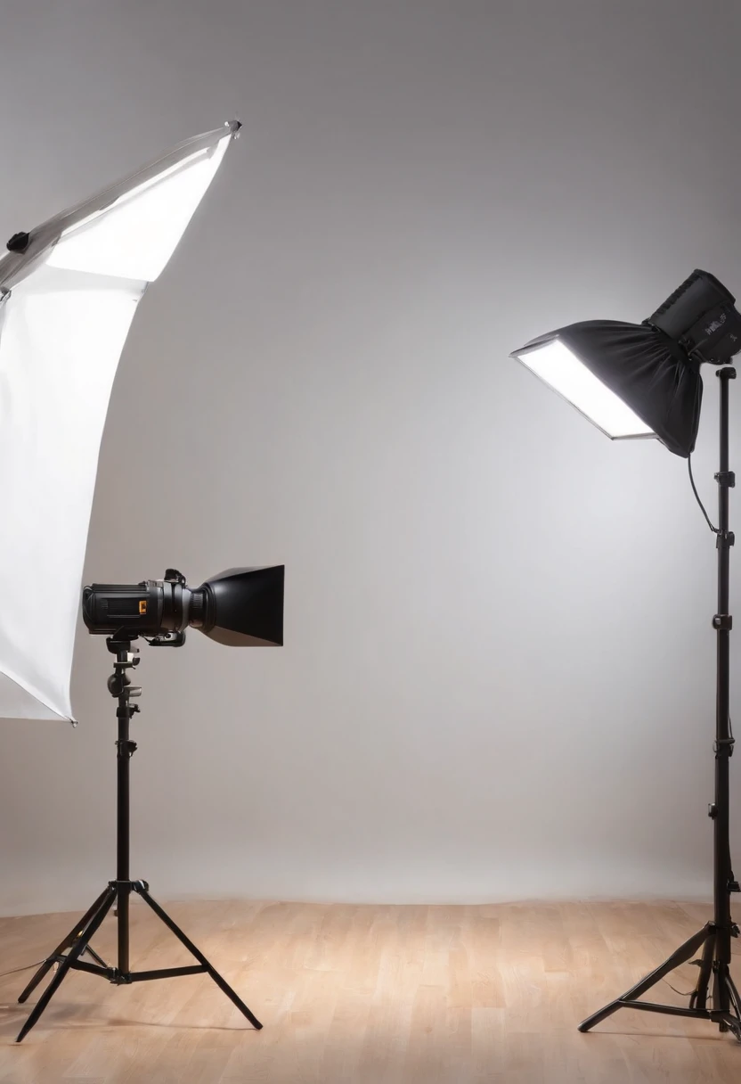 Two lights are set up in a studio with a white backdrop - SeaArt AI