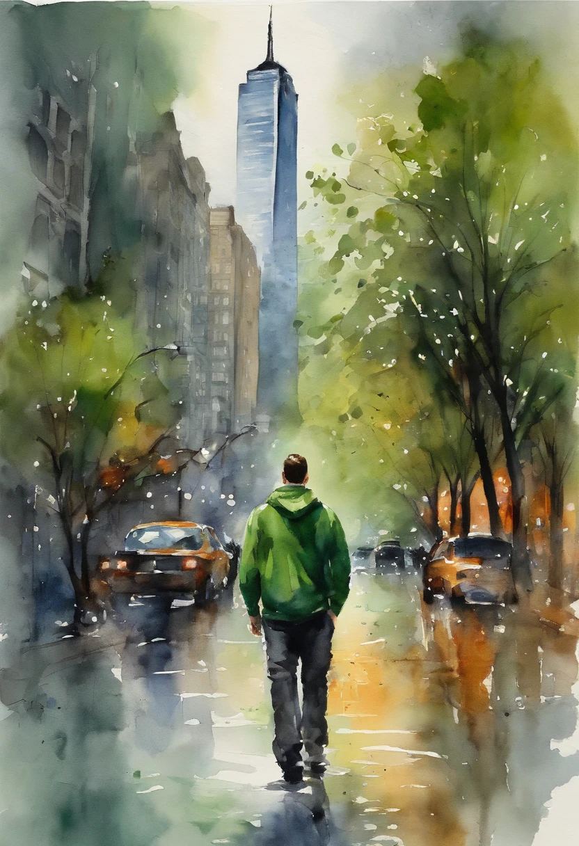 A painting of a man walking down a street in a city - SeaArt AI