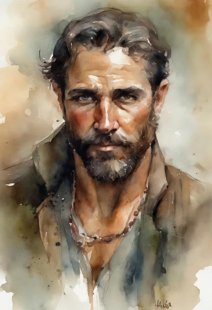 A painting of a man with a beard and a shirt - SeaArt AI