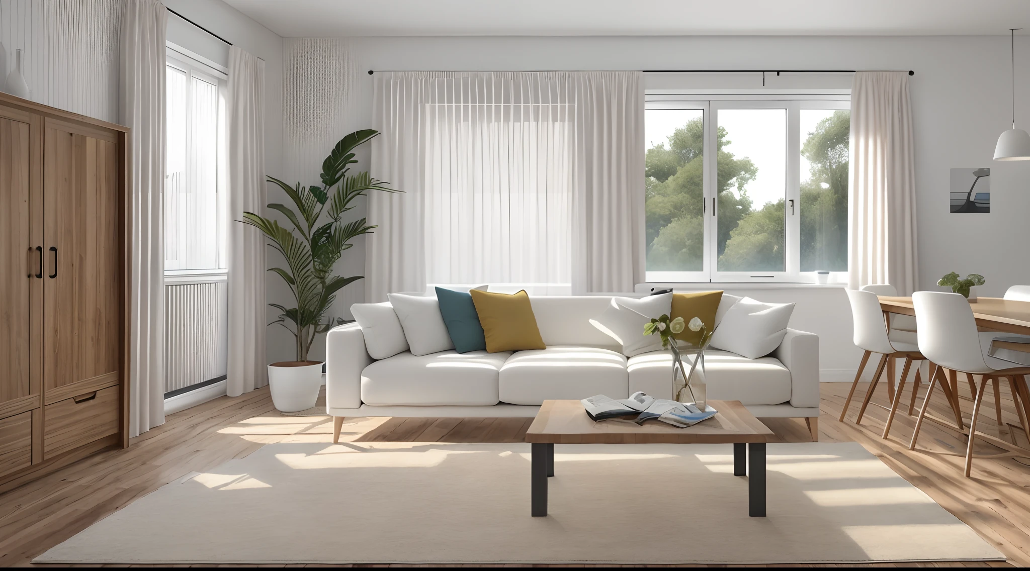 Arafed living room with a white couch and a table - SeaArt AI