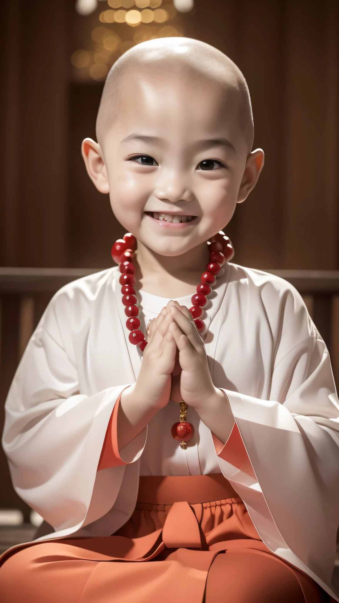 A close up of a child with a necklace and a necklace of beads - SeaArt AI