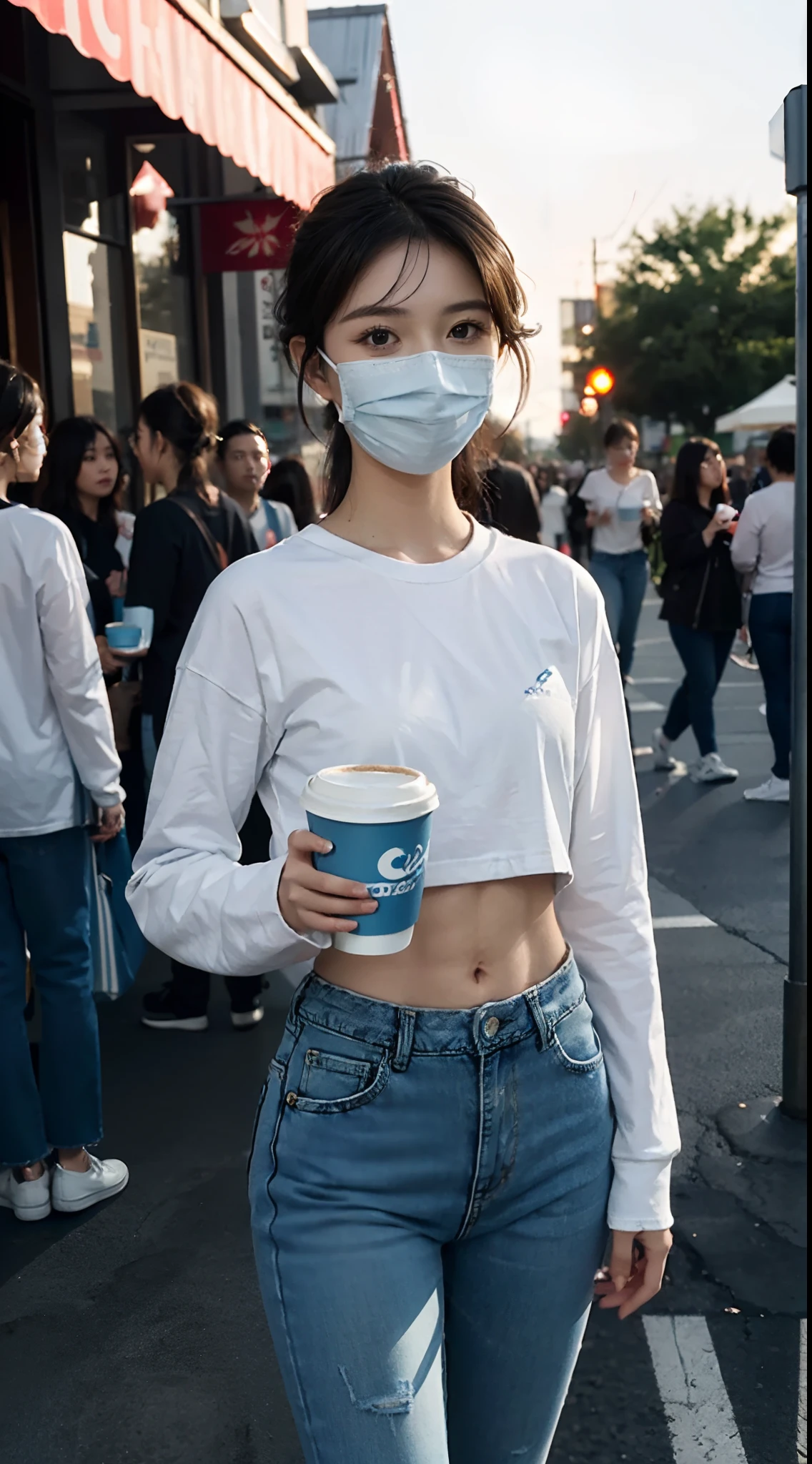 Araffe wearing a face mask and holding a cup of coffee - SeaArt AI