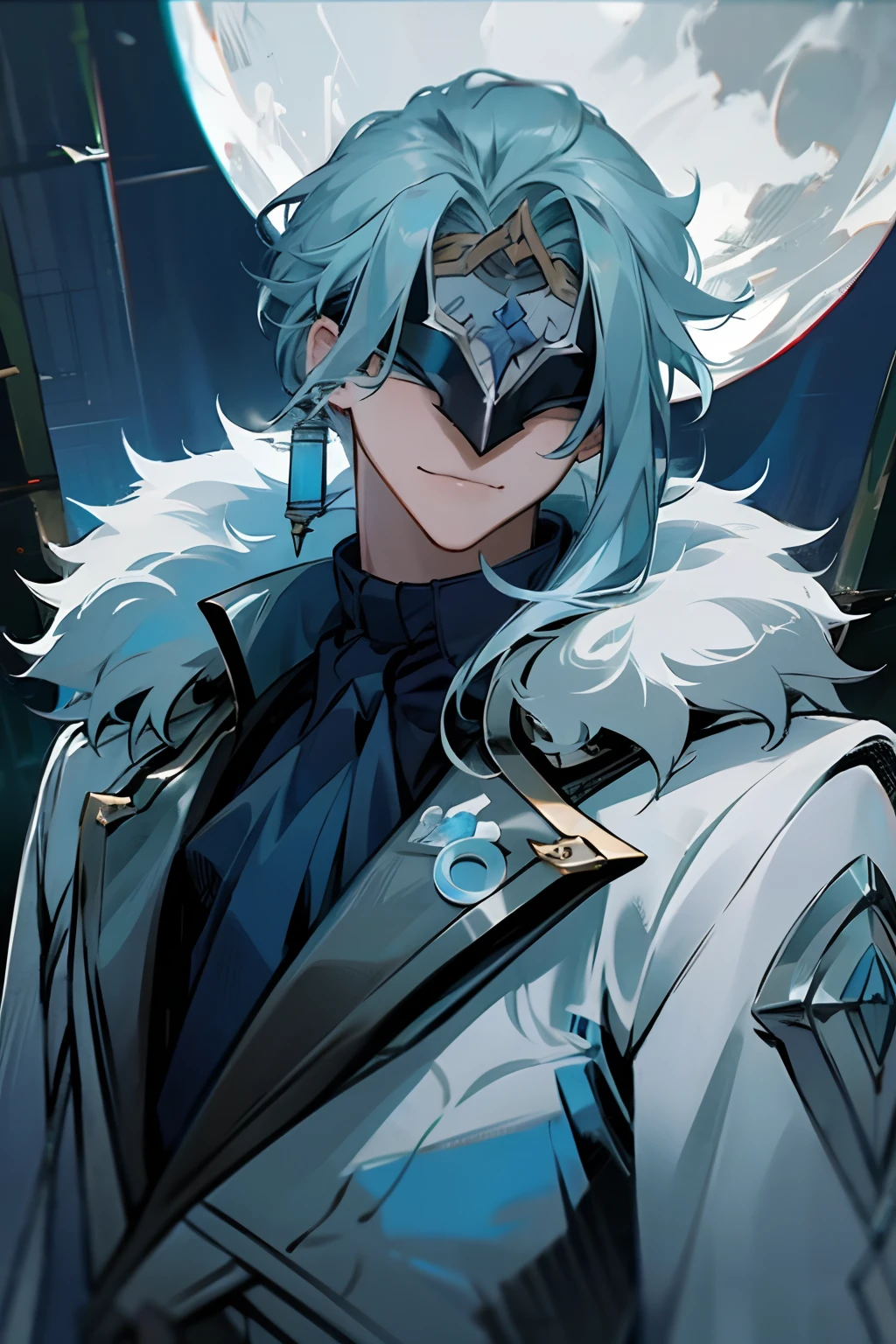 A close up of a person with a blue hair and a white jacket - SeaArt AI