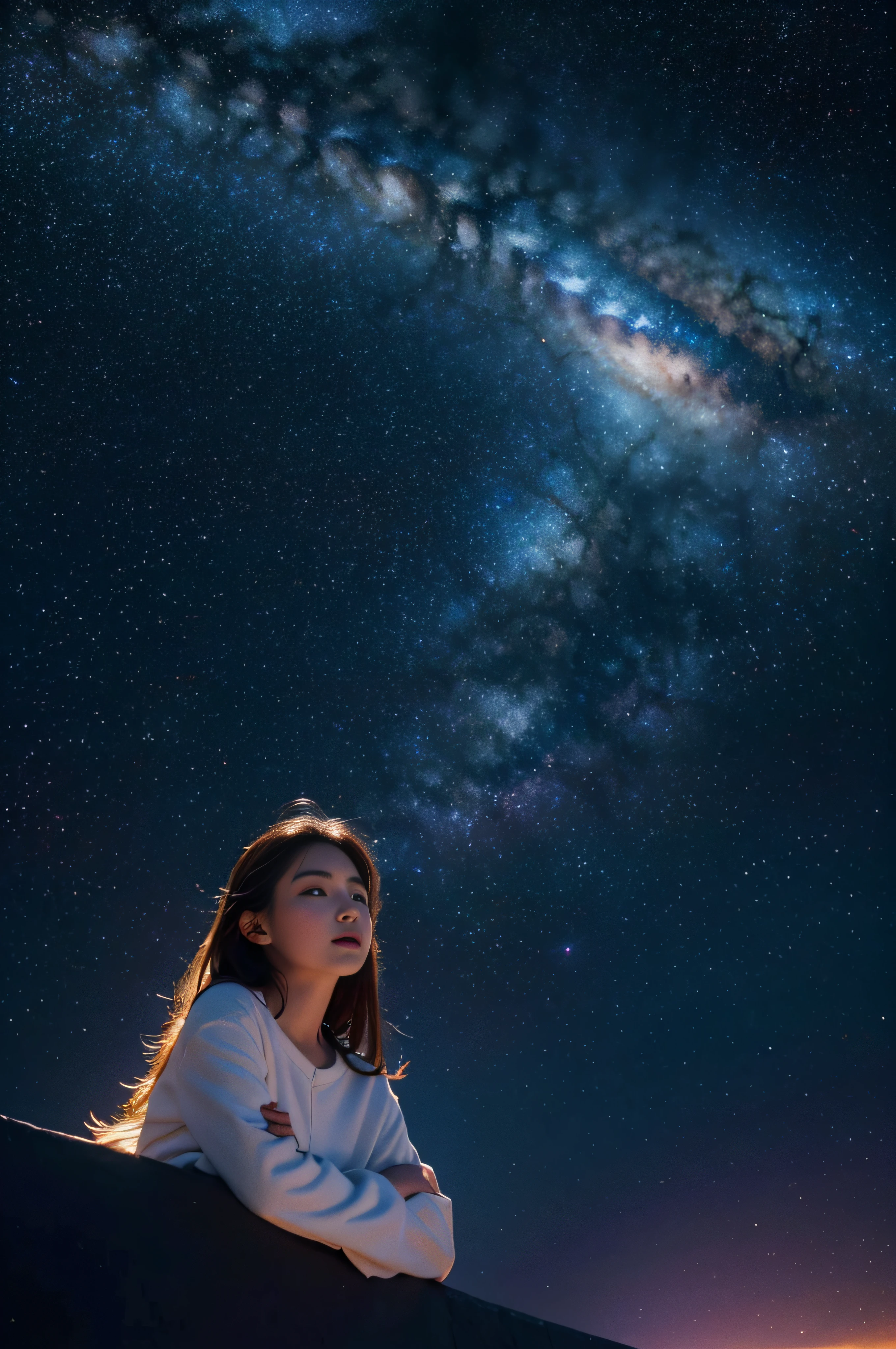 A woman looking up at the milky in the sky - SeaArt AI