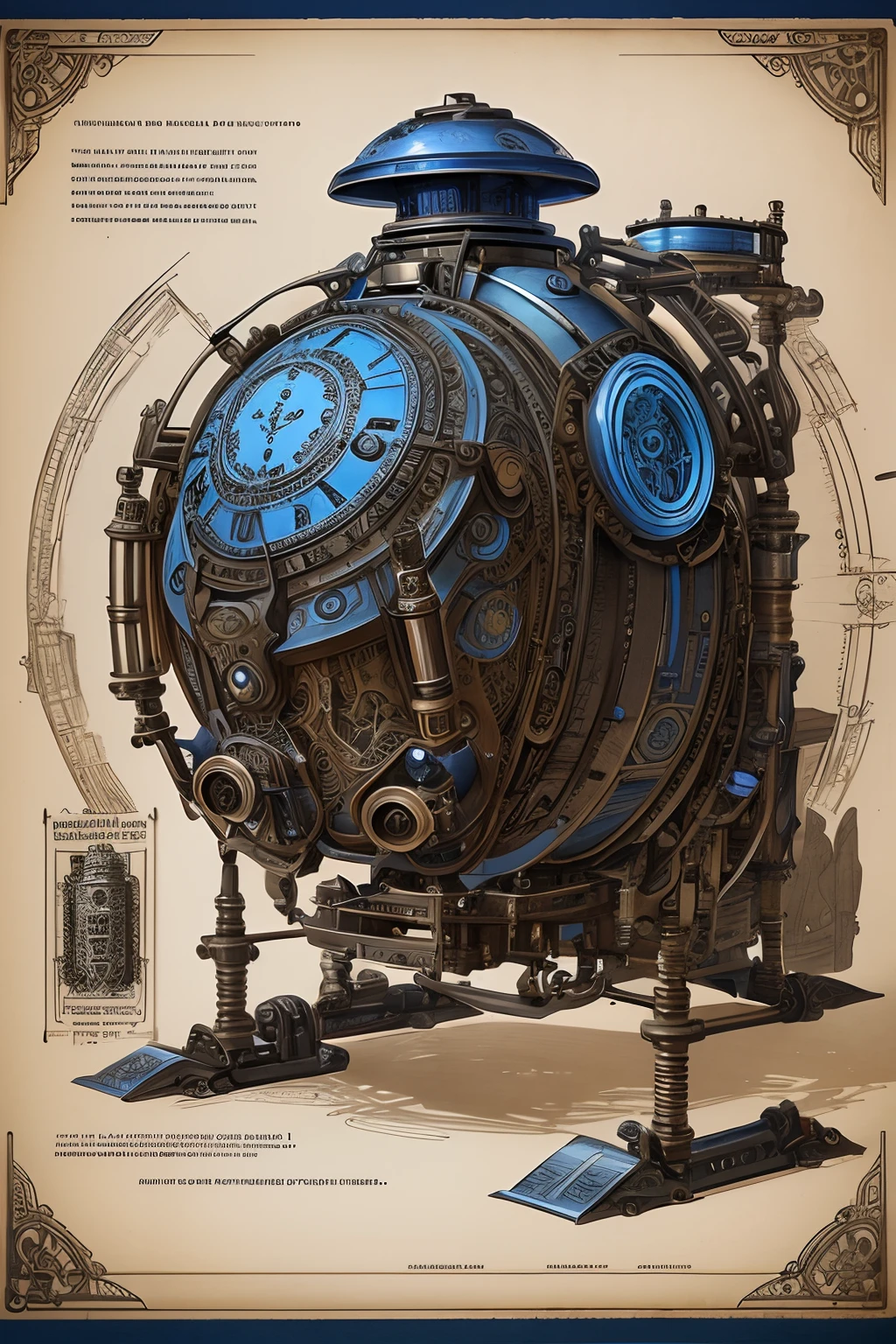 A close up of a blue and brown steam engine - SeaArt AI